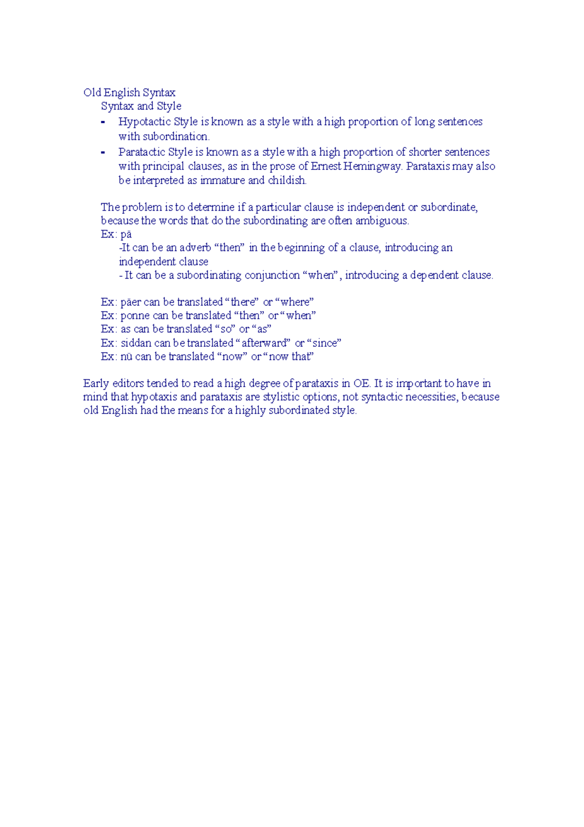 Old English Syntax - Apuntes Tema 1 - Old English Syntax Syntax and ...