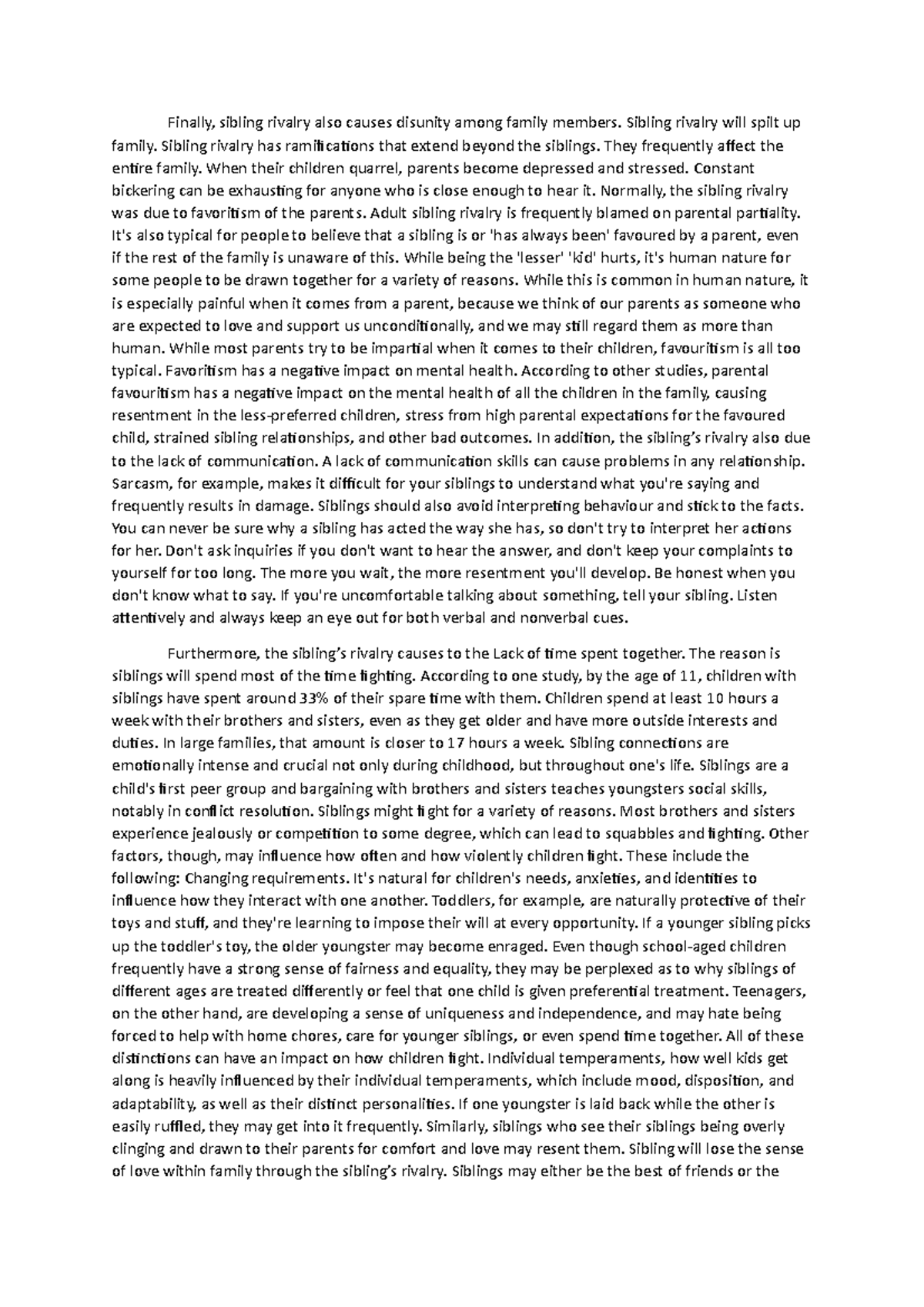 Writing assignment - Siblings Rivaly - Finally, sibling rivalry also ...