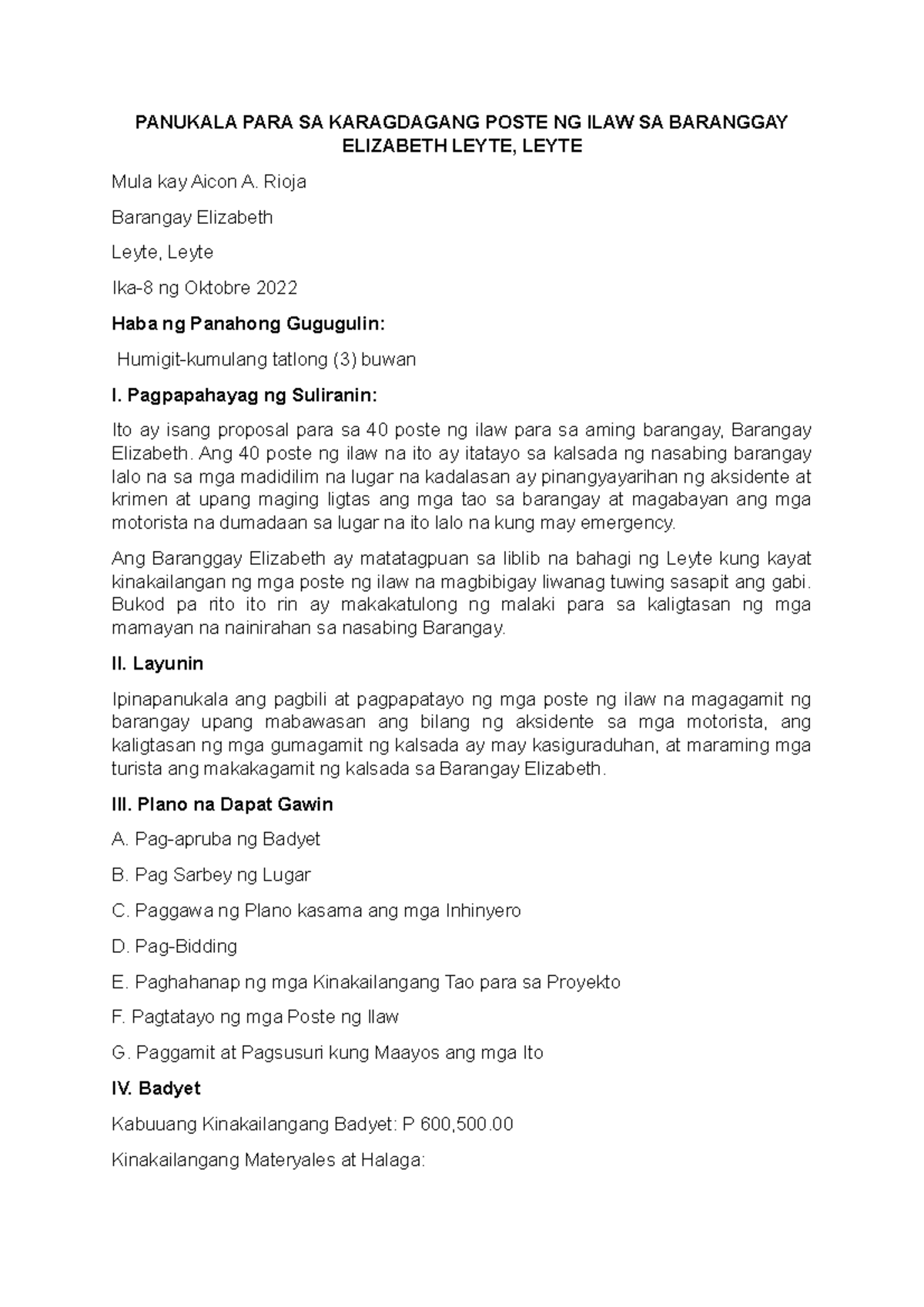 Panukalang Proyekto - All operations managers amat therefore, begin ...