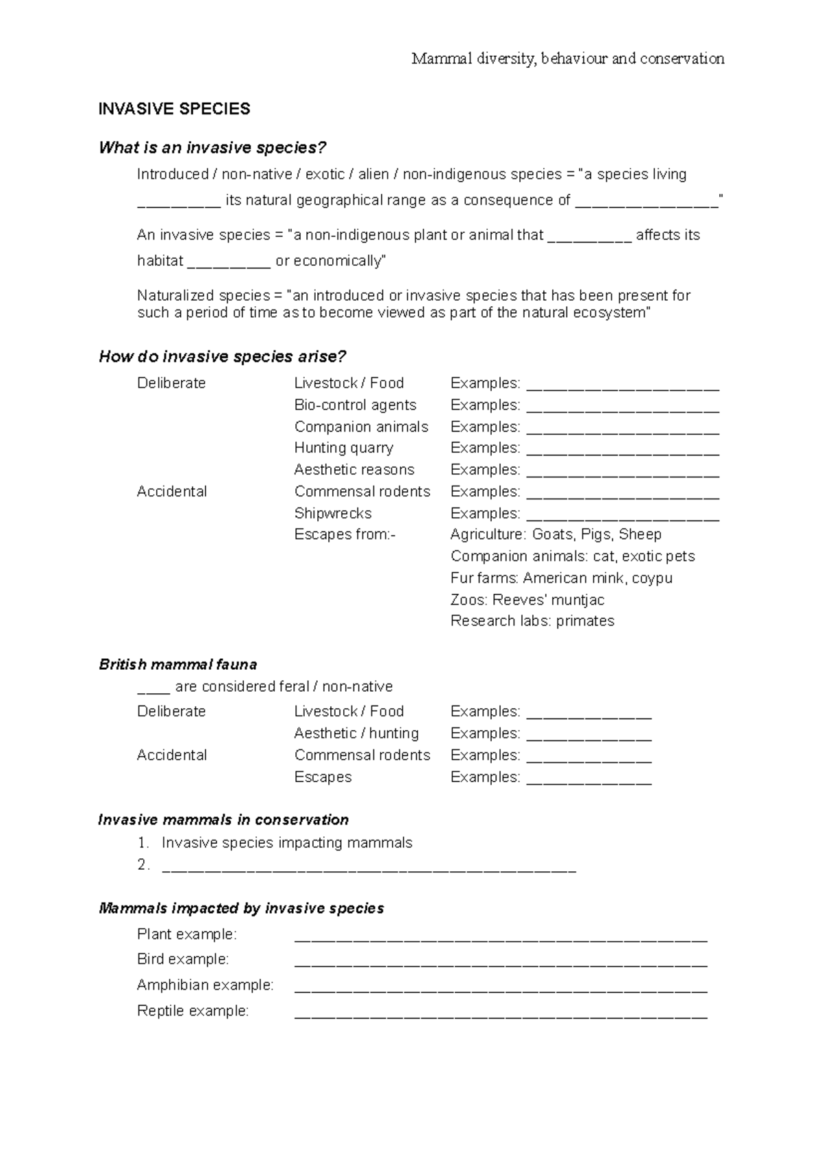 Invasive Species Multiple Choice Question