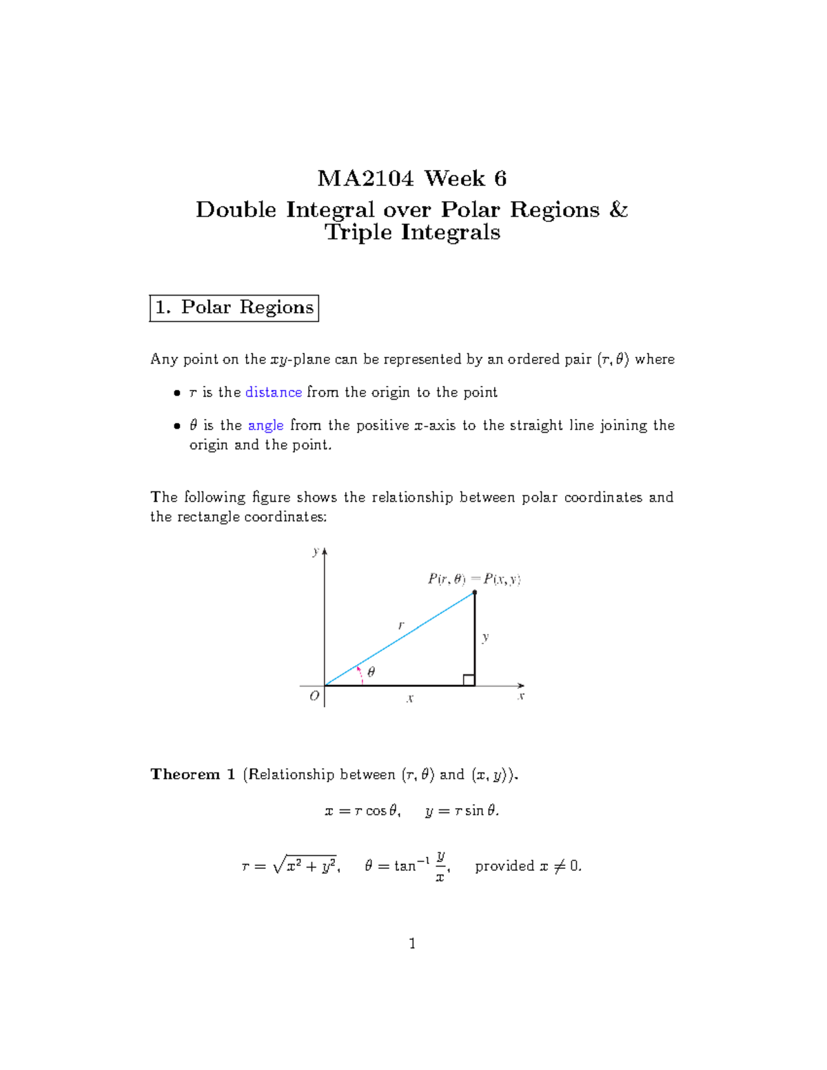 Week 06 notes 2022 - MA2104 Week 6 Double Integral over Polar Regions ...