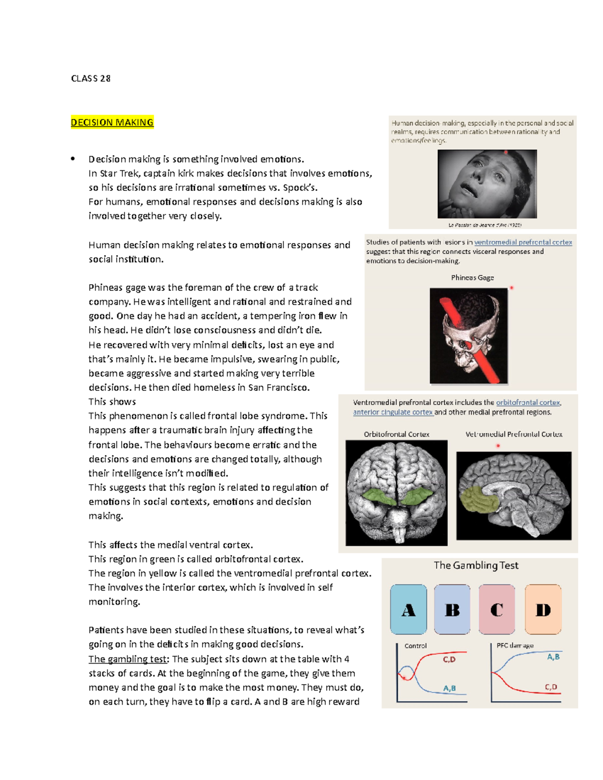 Class 28 - Hypothalamus and decision making - CLASS 28 DECISION MAKING ...