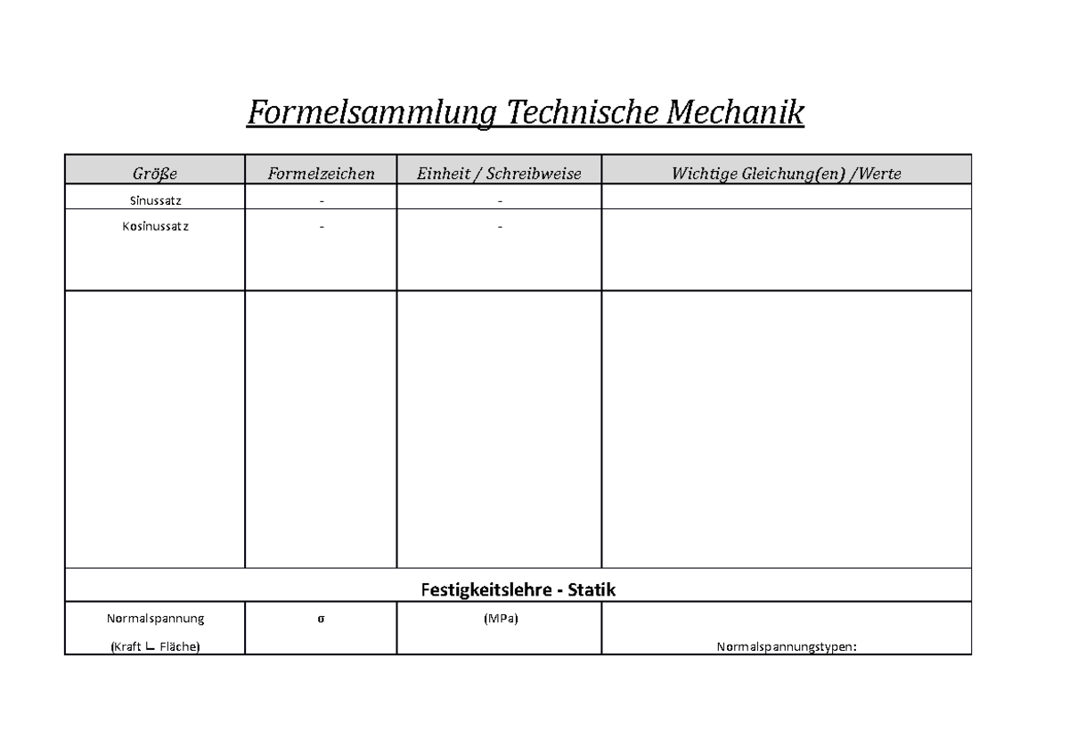 Formelsammlung Technische Mechanik - Formelsammlung Technische Mechanik ...