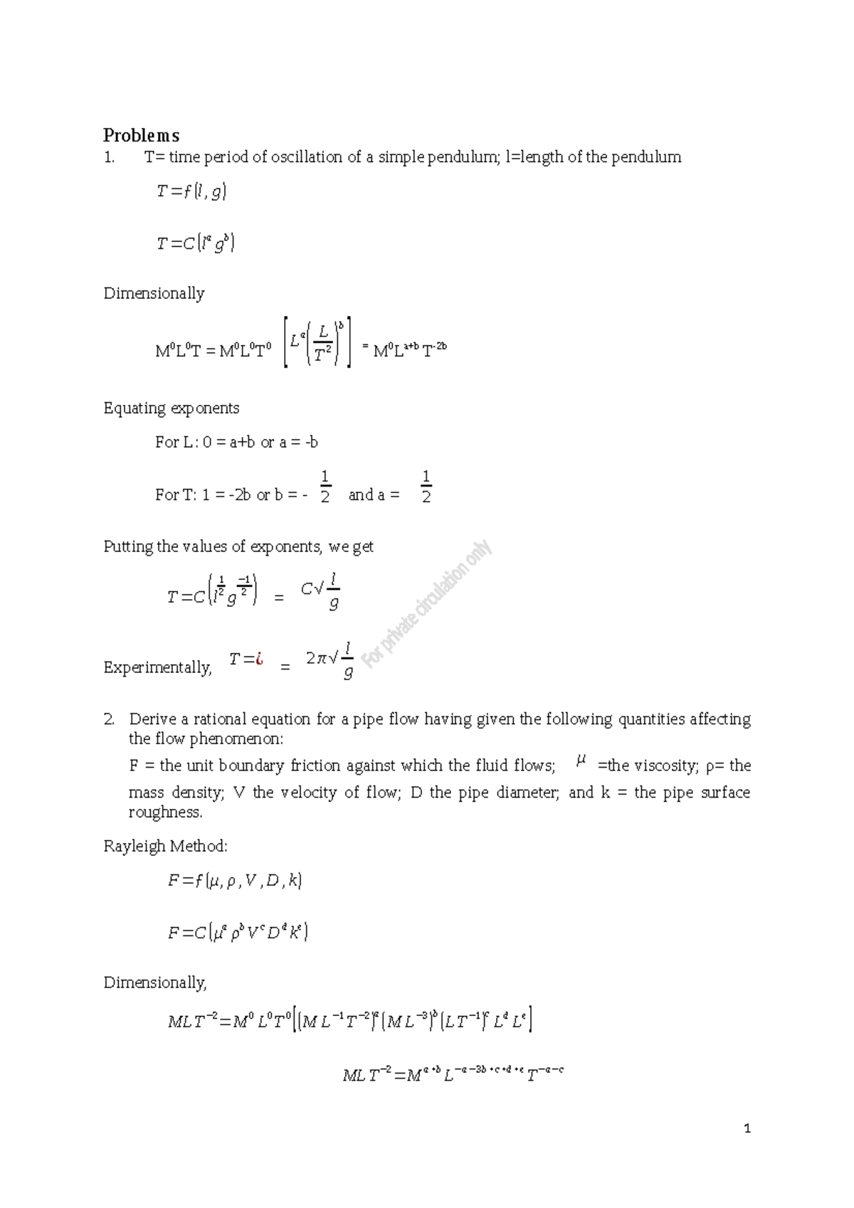 Docx - Derive a rational equation for a pipe flow having given the ...
