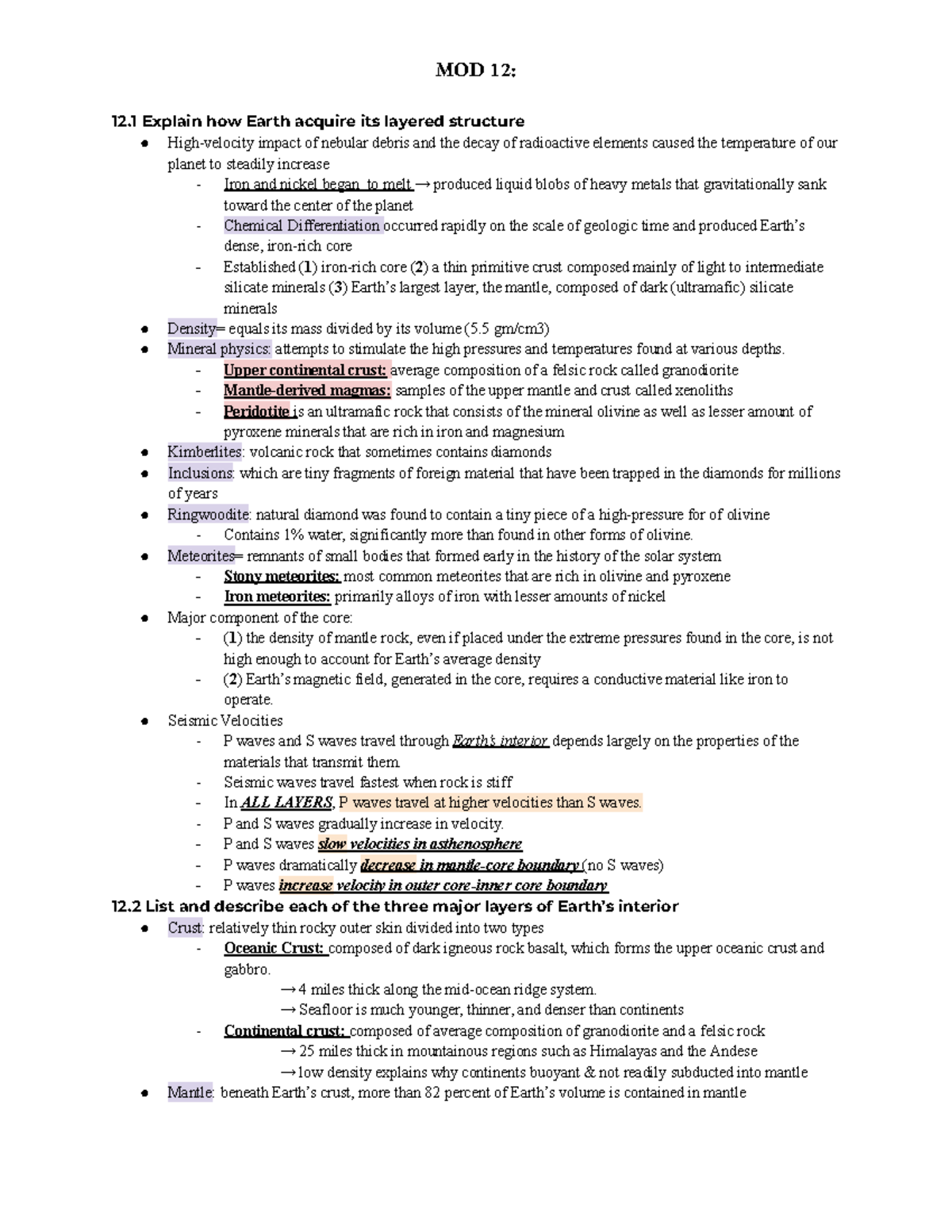 MOD 12 - Lecture notes on geological earth layers and wave lengths ...