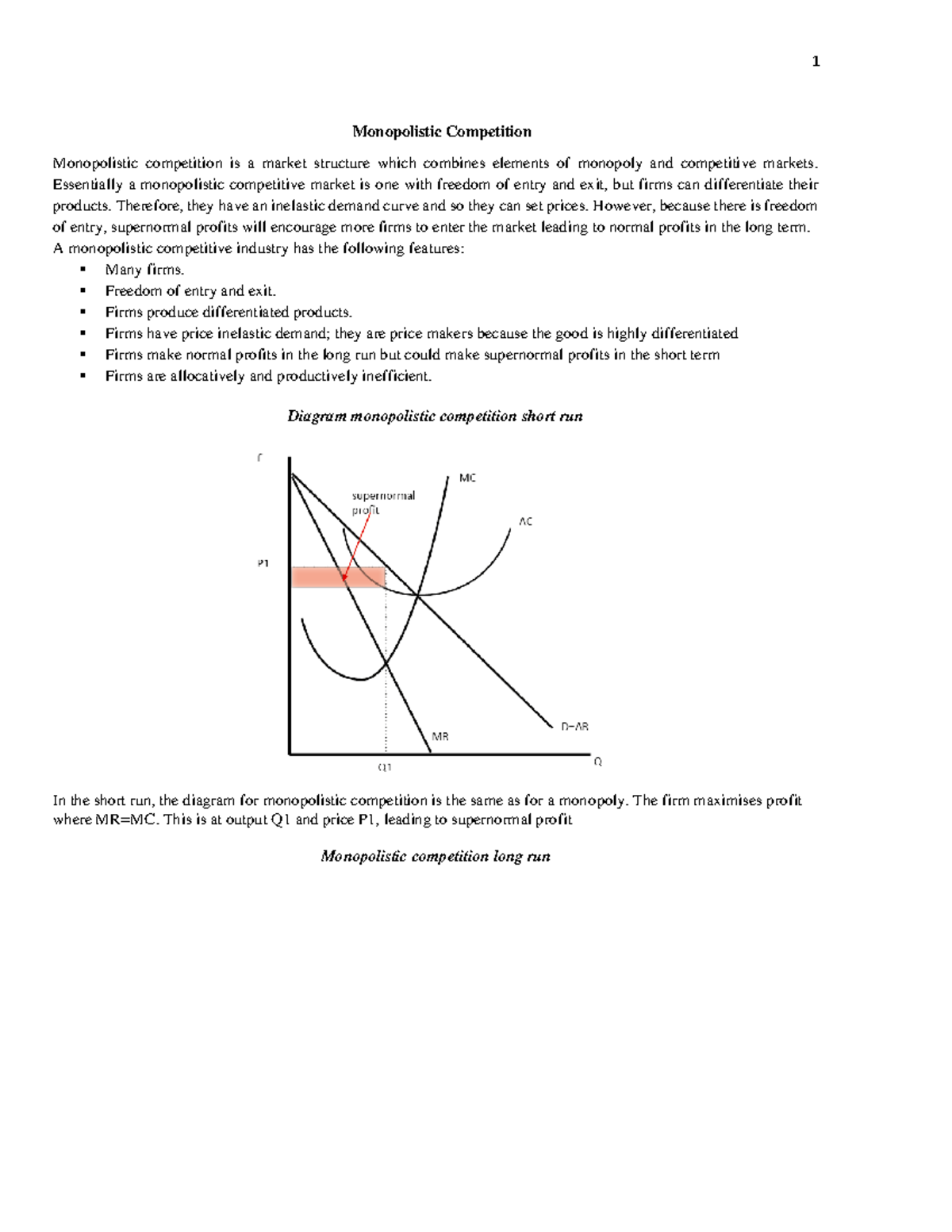 Monopolistic competition - Micro Economics - MG University - Studocu