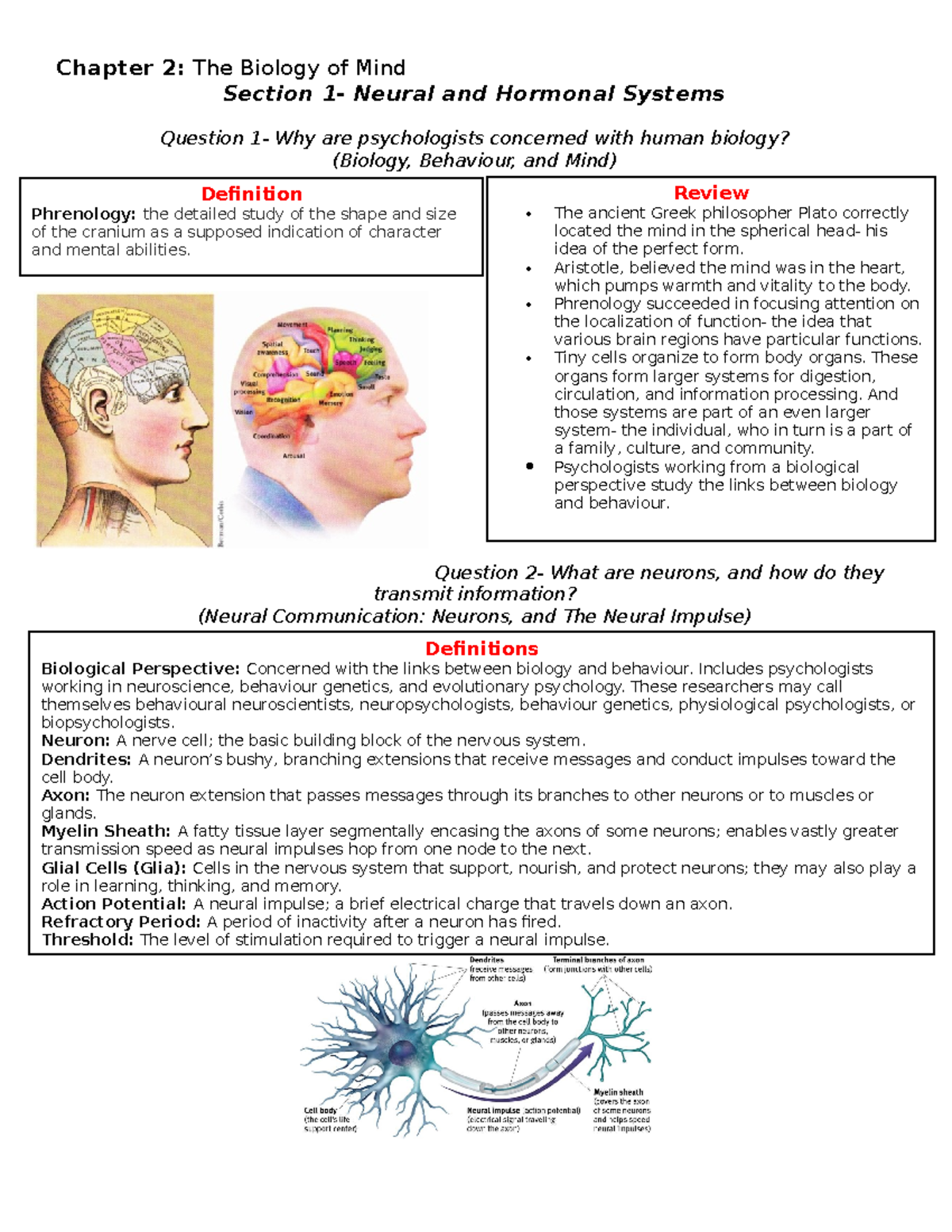 Chapter 2- The Biology of Mind - Section 1- Neural and Hormonal Systems ...