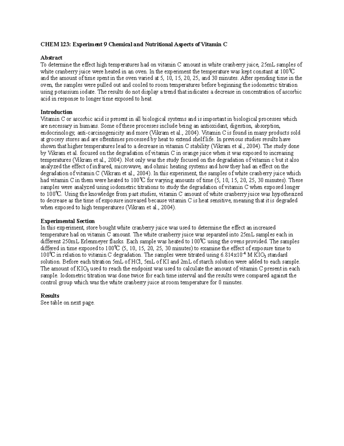 Experiment 9 Chemical and Nutritional Aspects of Vitamin C - In the ...