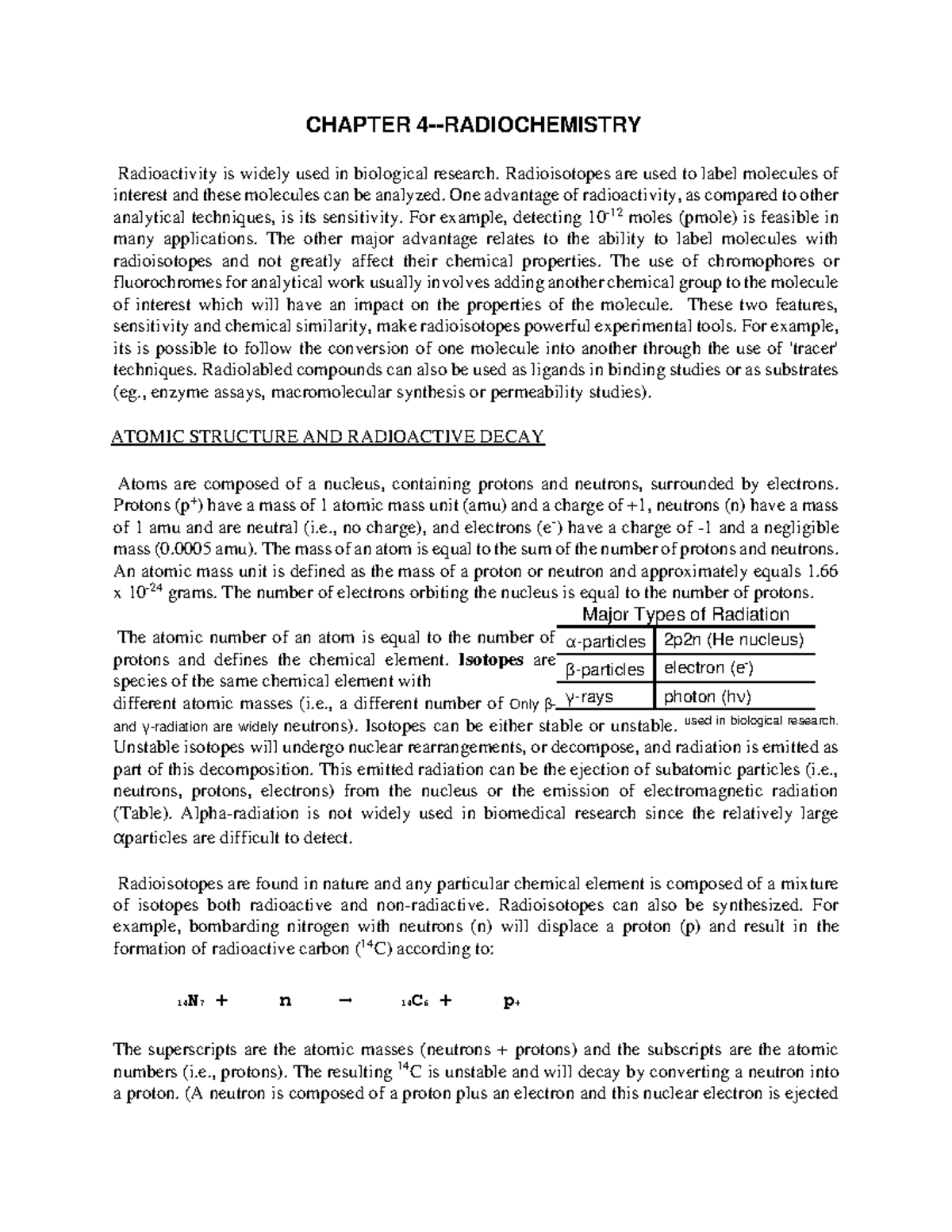 Chapter 4- Radiochemistry - CHAPTER 4-RADIOCHEMISTRY Radioactivity is ...