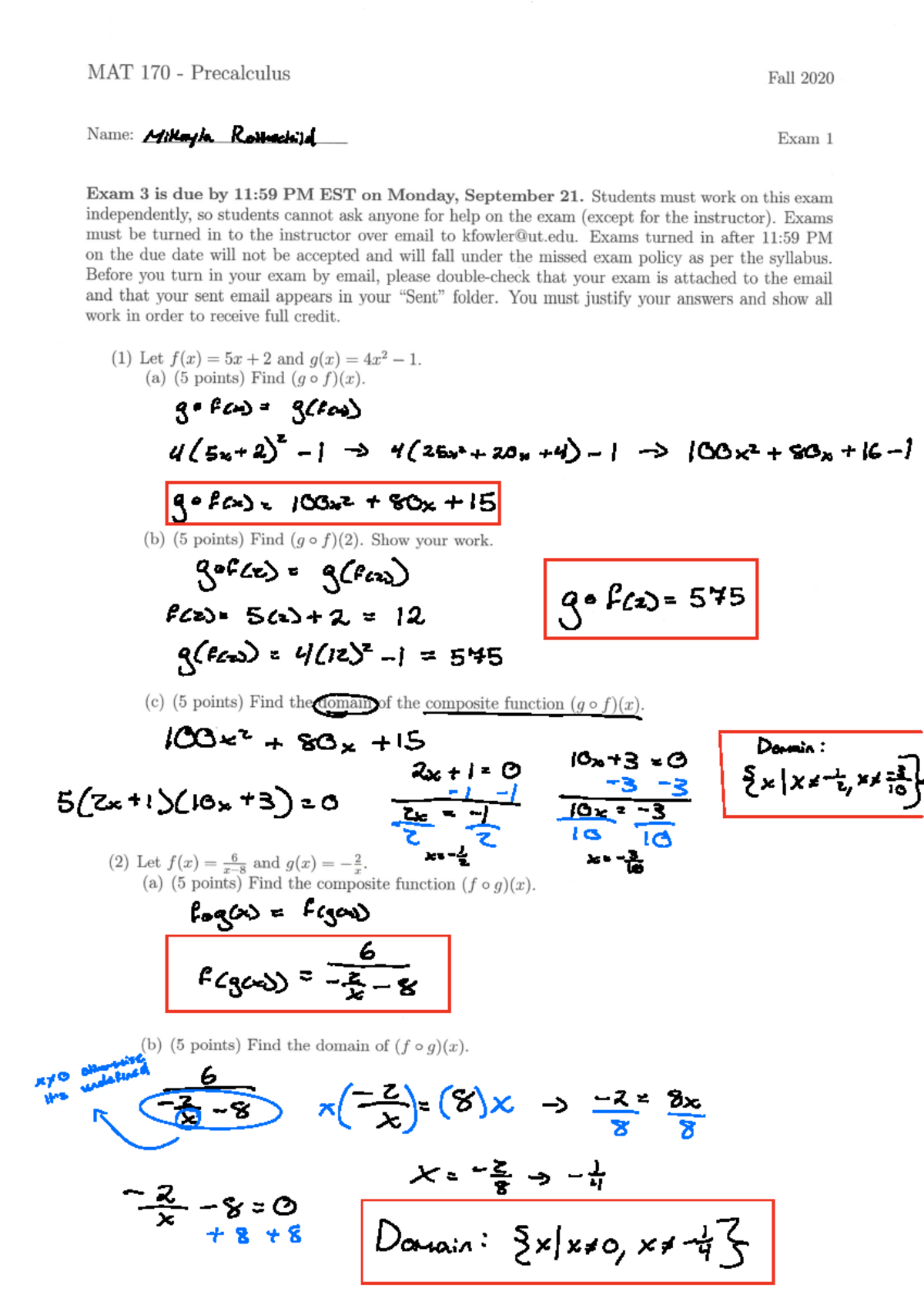 MAT 170 Fall 2020 Exam 1 scan - MAT 170 Precalculus Name: AfiMayla ...
