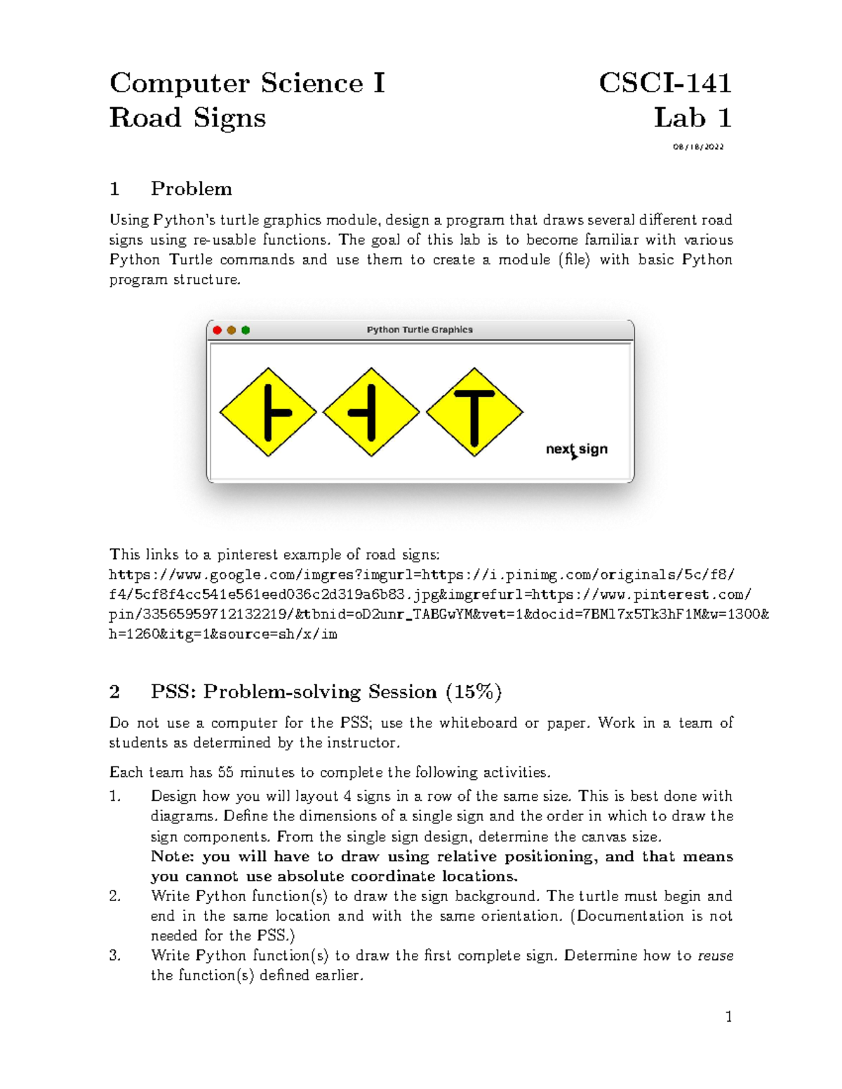 Signs Pss Python Coding Assignment Computer Science I Csci Road Signs Lab 1 08 18 1