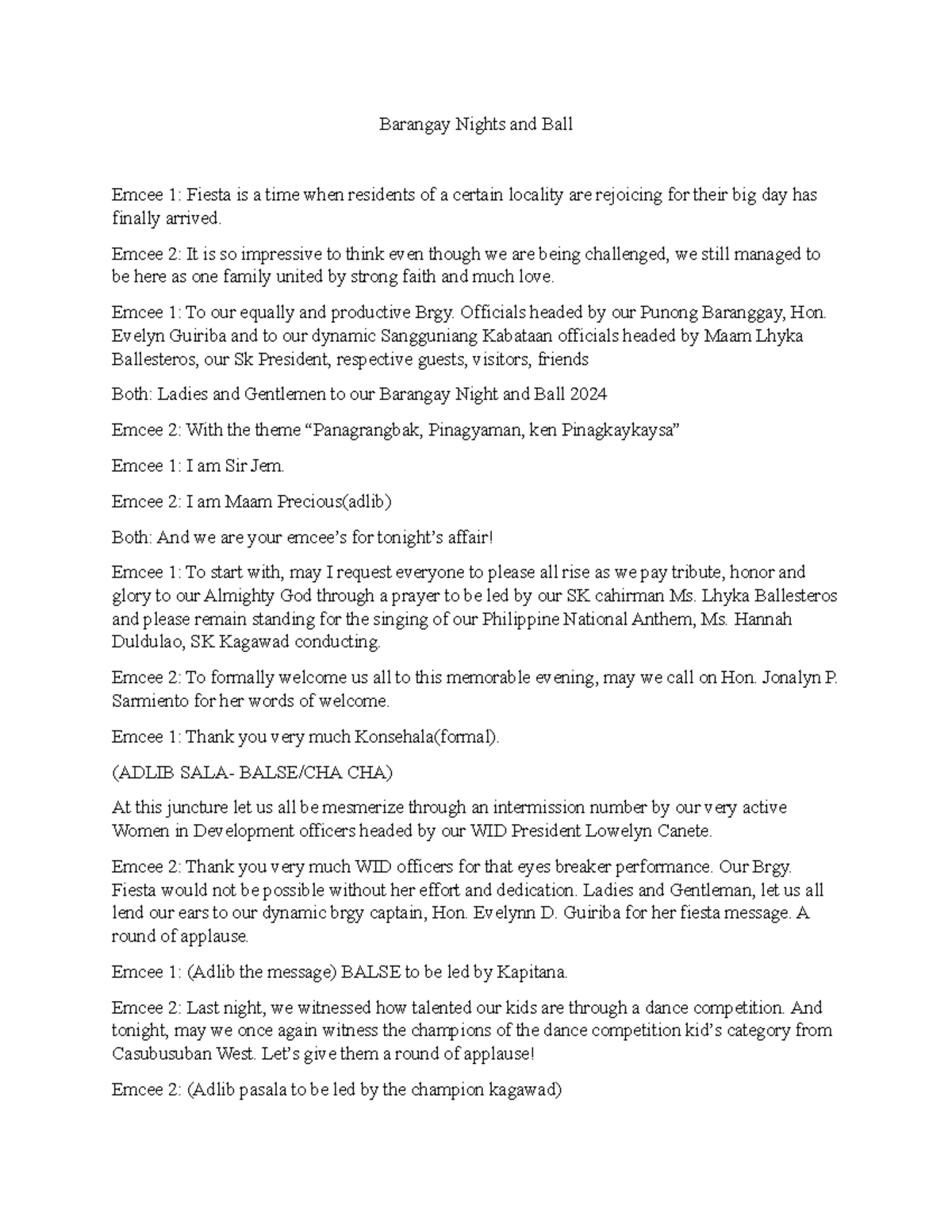 Emcee - Barangay Nights and Ball Emcee 1: Fiesta is a time when ...