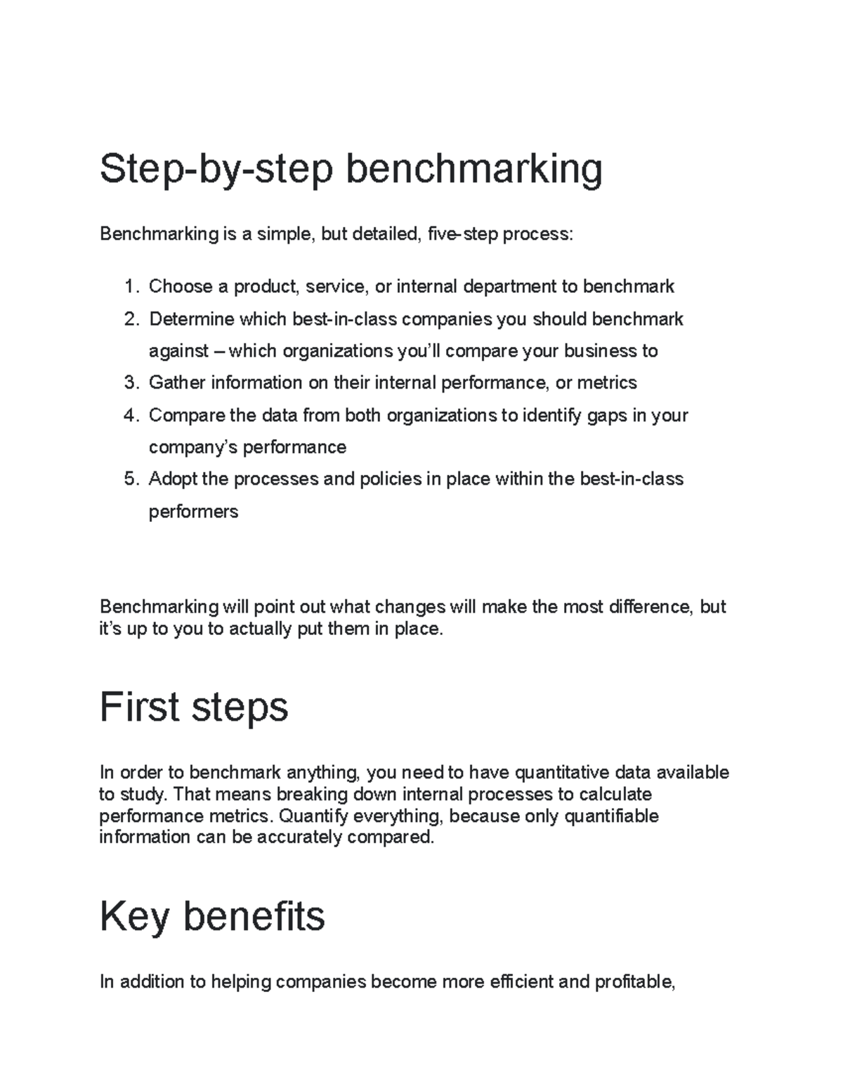 Step-by-step benchmarking - Step-by-step benchmarking Benchmarking is a ...