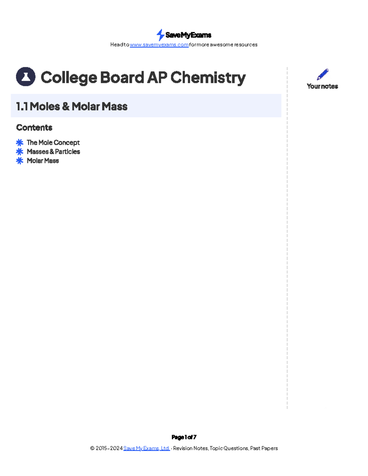 Unit 1 - lskcnwicoc - AP Chemistry - Page 5 of 7 n = m M Page 1 of Page ...