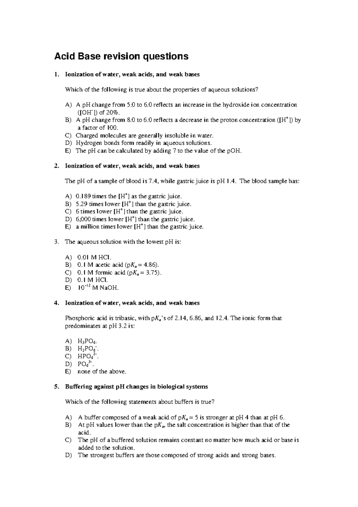 Additional buffer questions SLE212 DFDFD - Acid Base revision questions ...