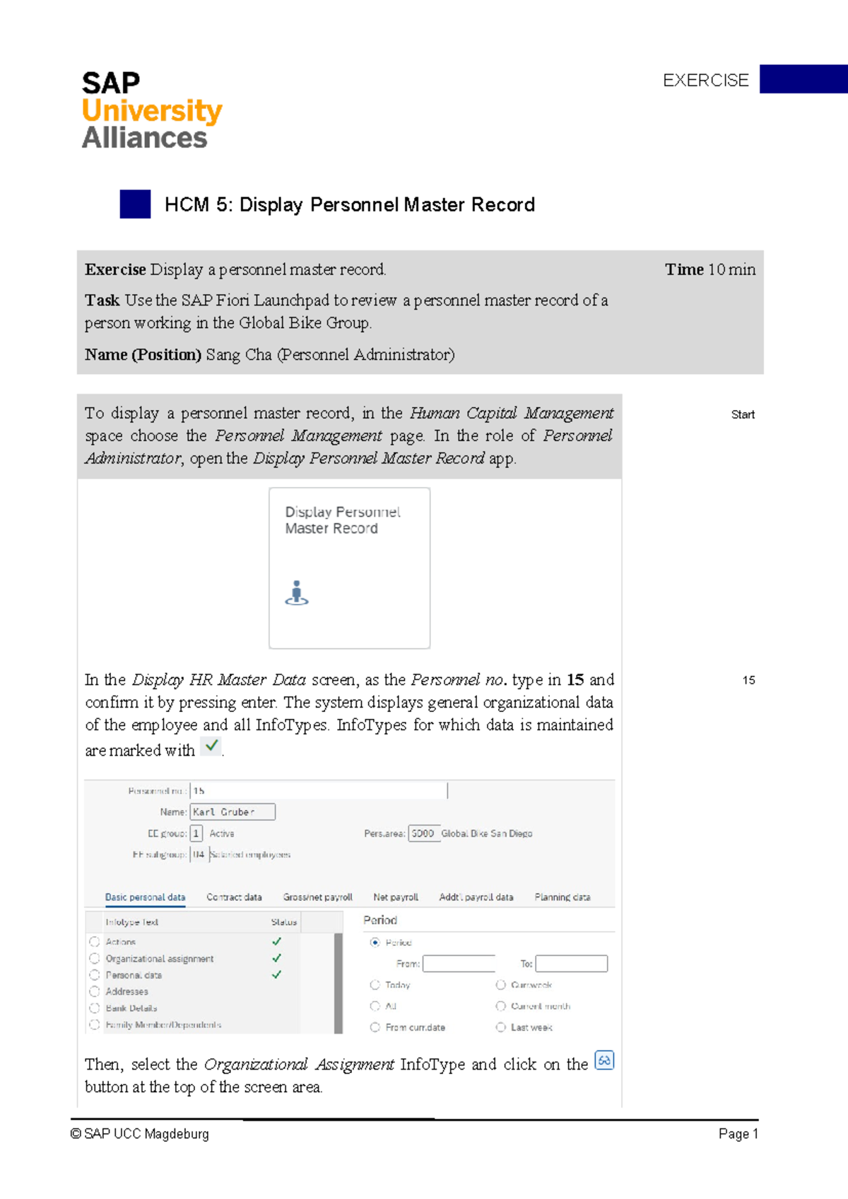 Assignment 2 - HCM 5 - Intro S4HANA Using Global Bike Exercises HCM en v4 - EXERCISE HCM 5 ...