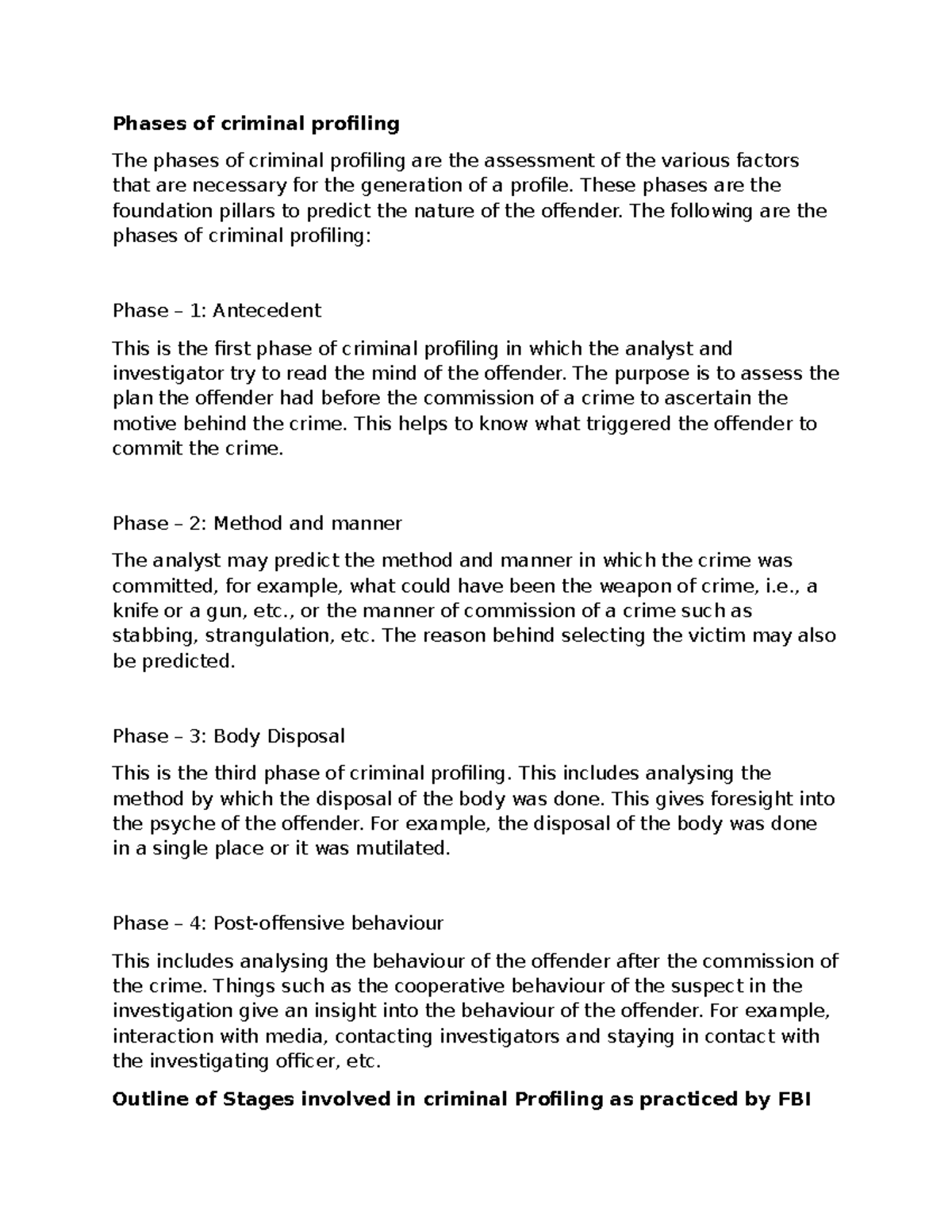 Developing a criminal profile - Phases of criminal profiling The phases ...