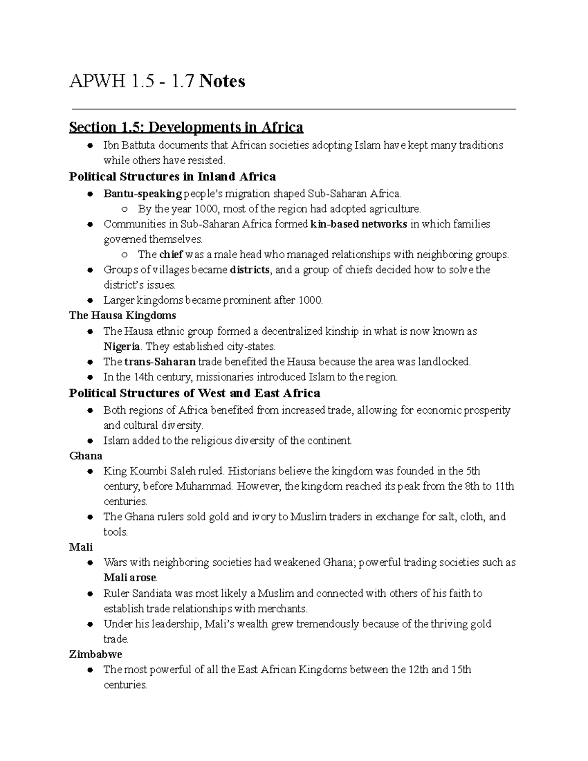 AP World 1.5 - 1.7 Notes - APWH 1 - 1 Notes Section 1: Developments in ...