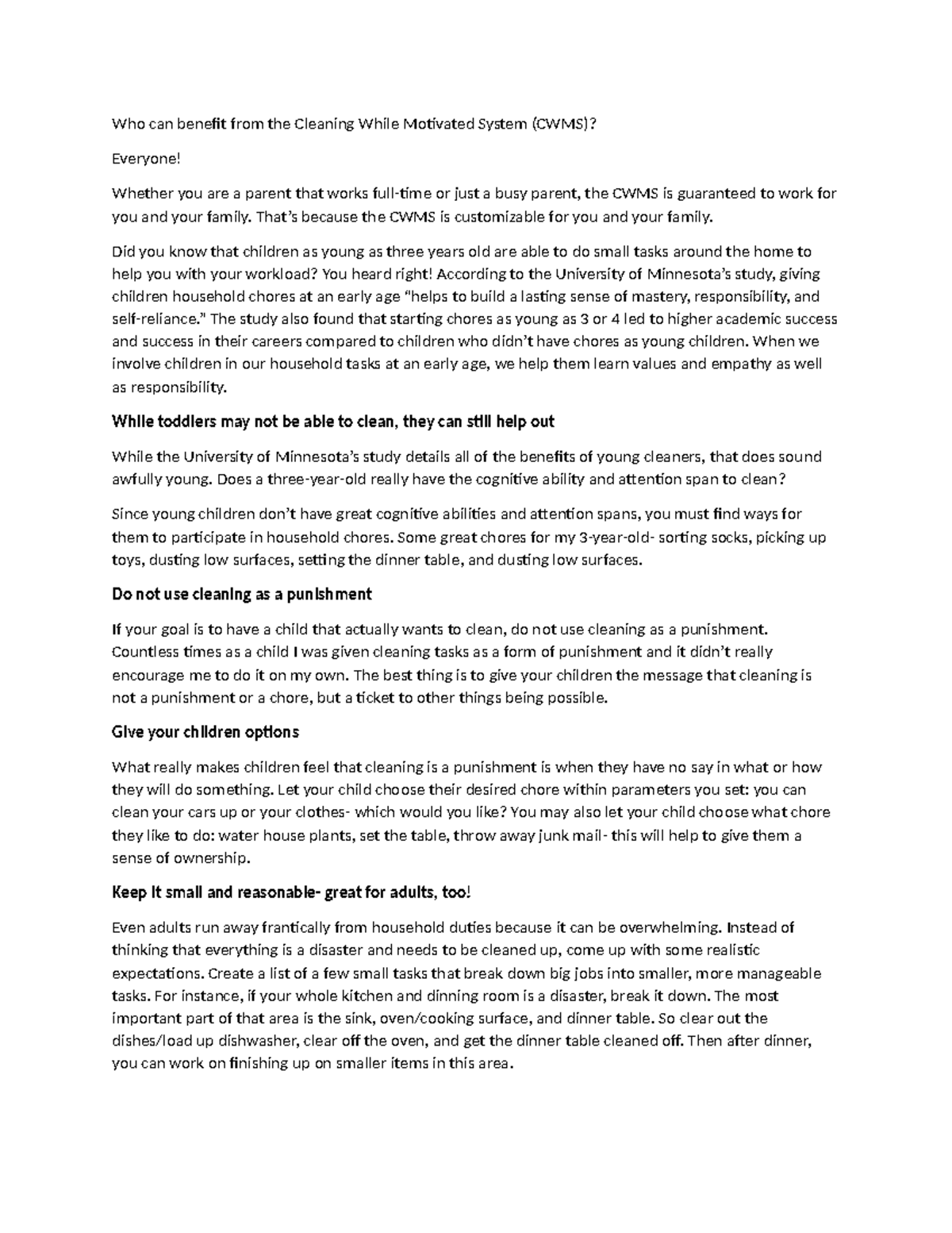 Cleaning While Motivated - That’s because the CWMS is customizable for ...