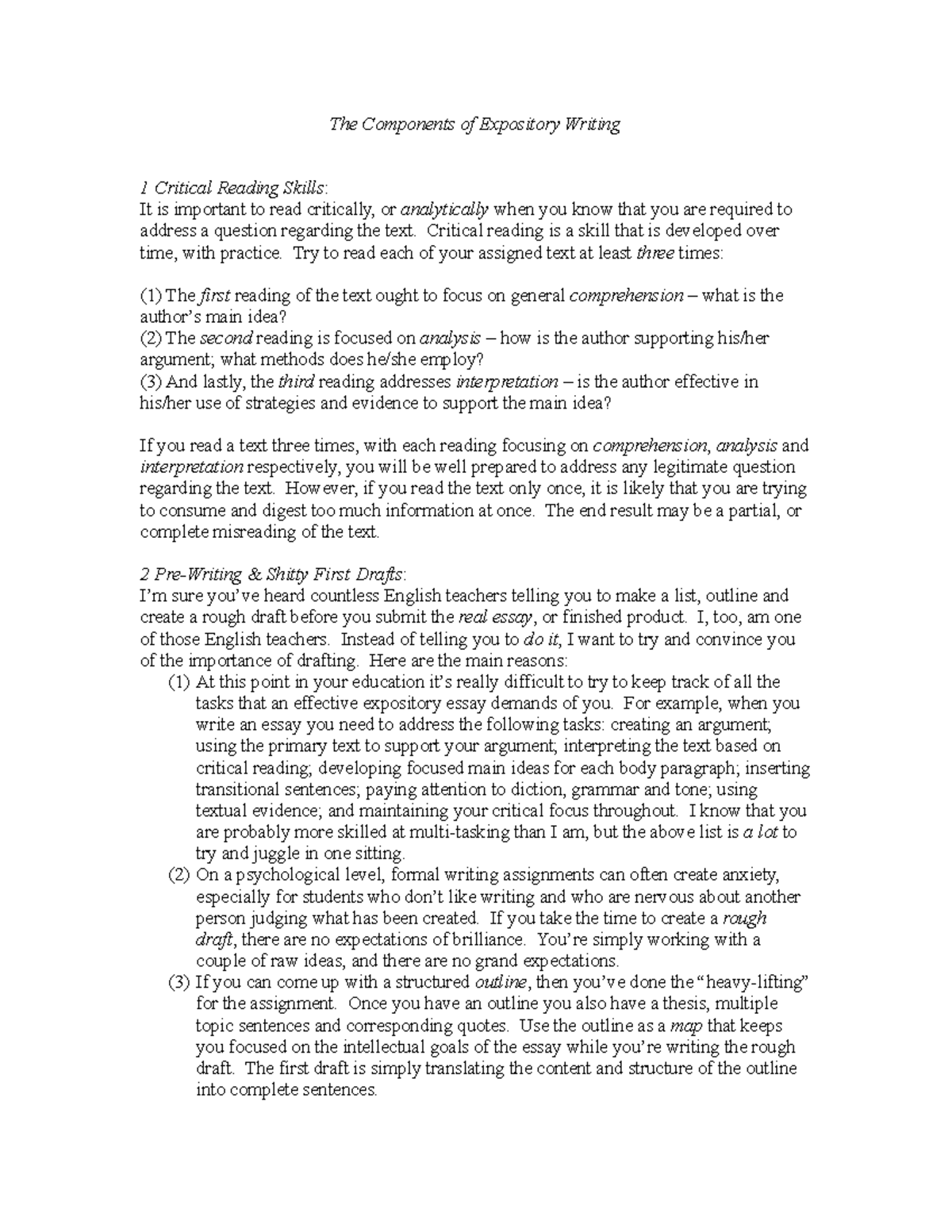 Expository Writing Document - The Components of Expository Writing 1 ...