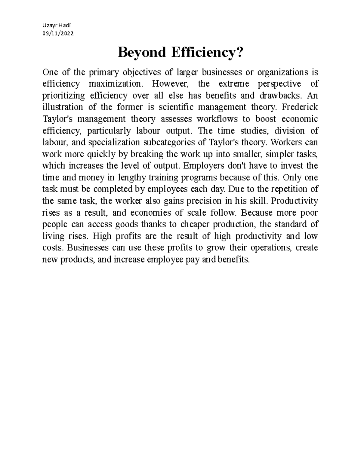 Beyond Efficiency - Important - Uzayr Hadi 09/11/ Beyond Efficiency ...