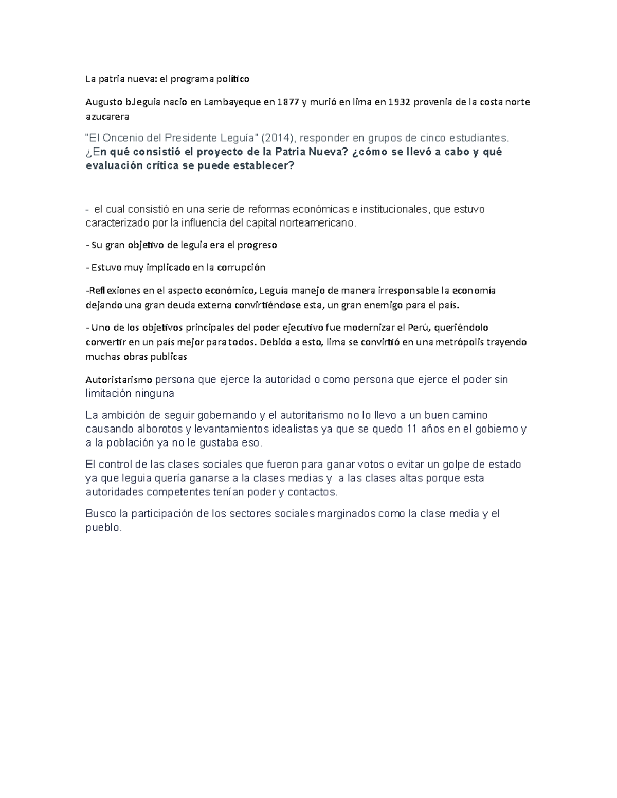 La patria nueva - información completa del tema - La patria nueva: el ...