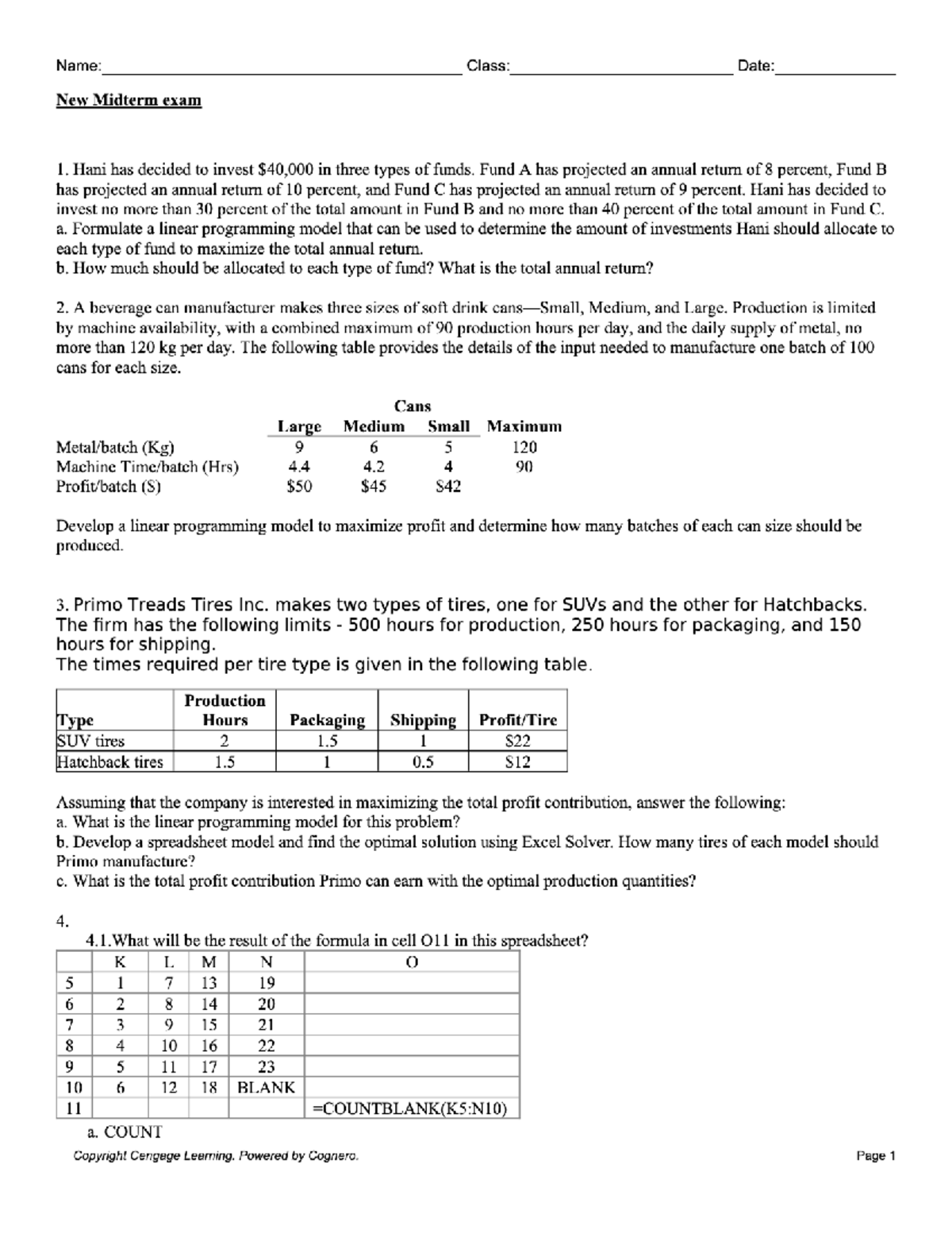 Midterm Exam Review - List of Questions with Answer Key - Commerce 2DA3 Decision Making with ...