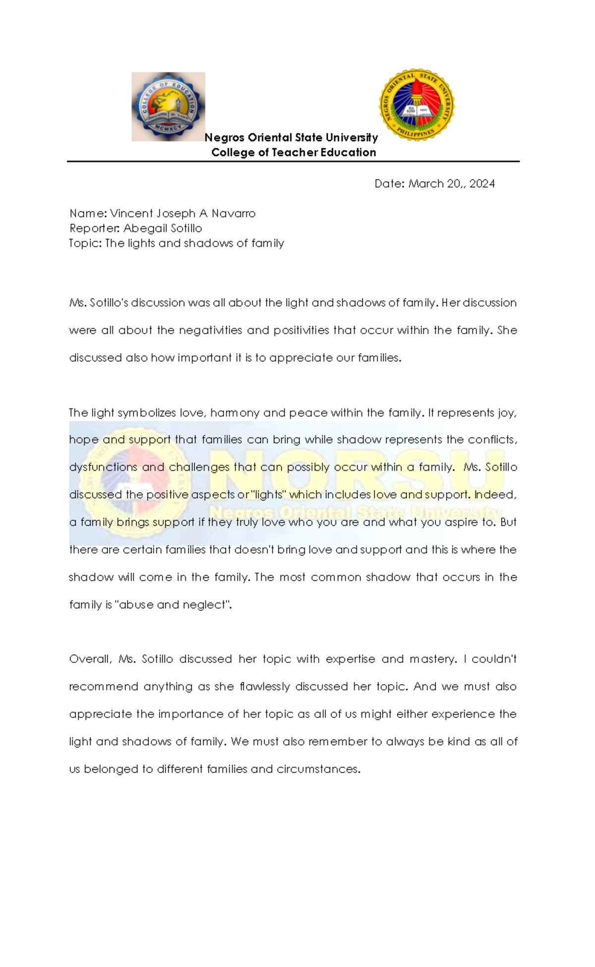 Thelightsandshadows - Negros Oriental State University College of ...