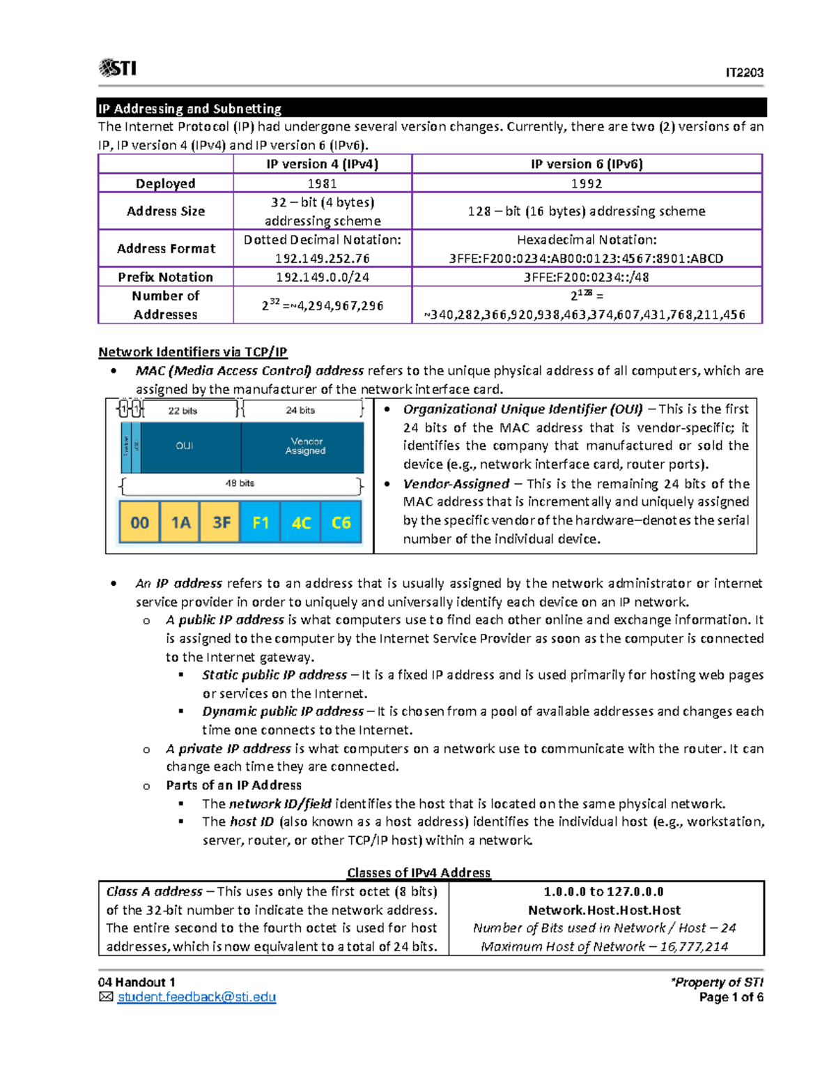 04 Handout 1(95) - 04 Handout 1 *Property of STI IP Addressing and ...