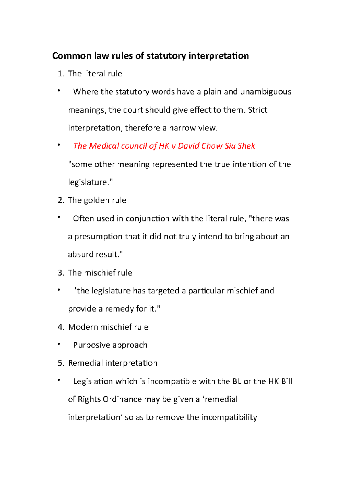 Common law rules of statutory interpretation - Strict interpretaion ...
