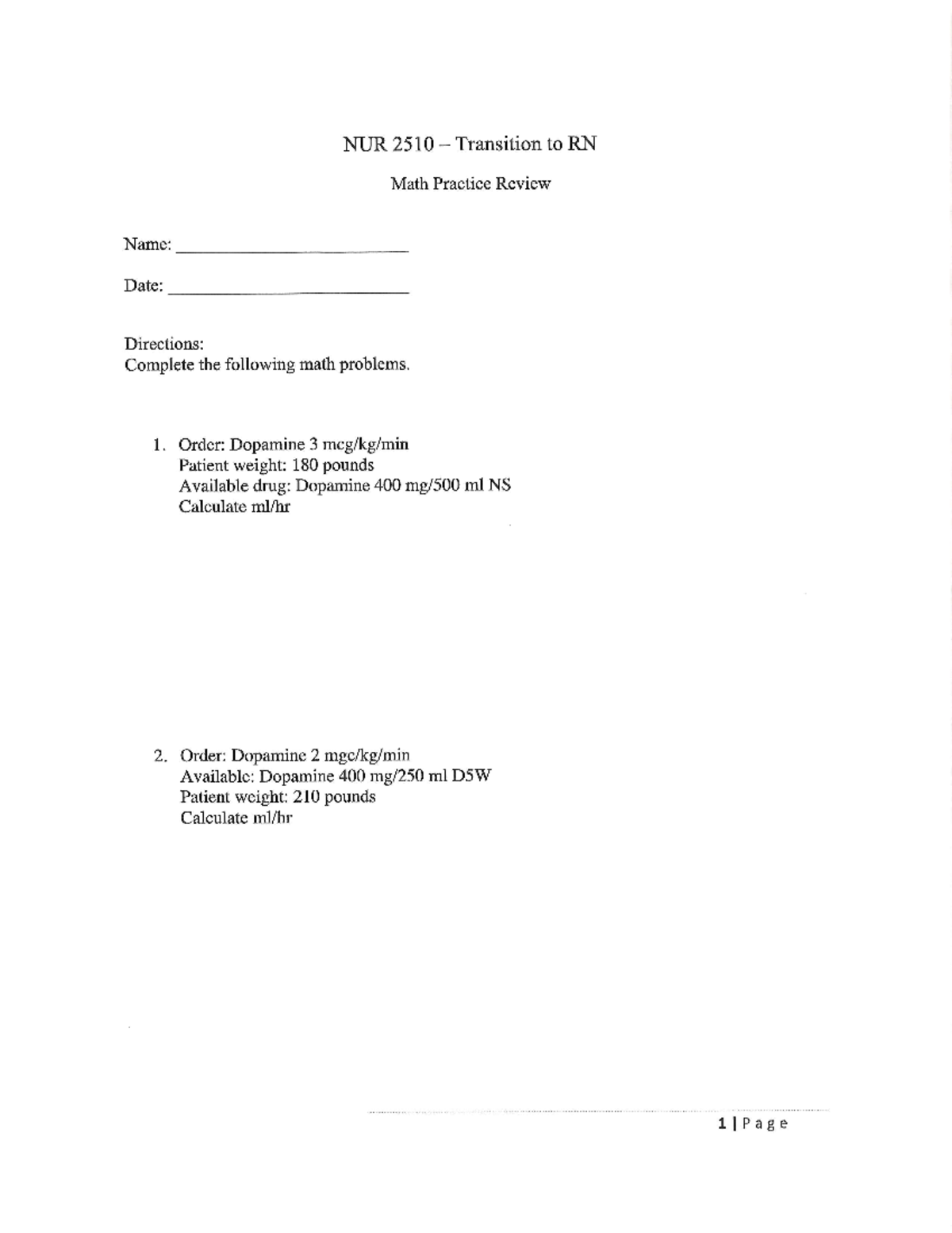 Critical Care Drip Math Review - NUR 2510 Transition to RN Math ...