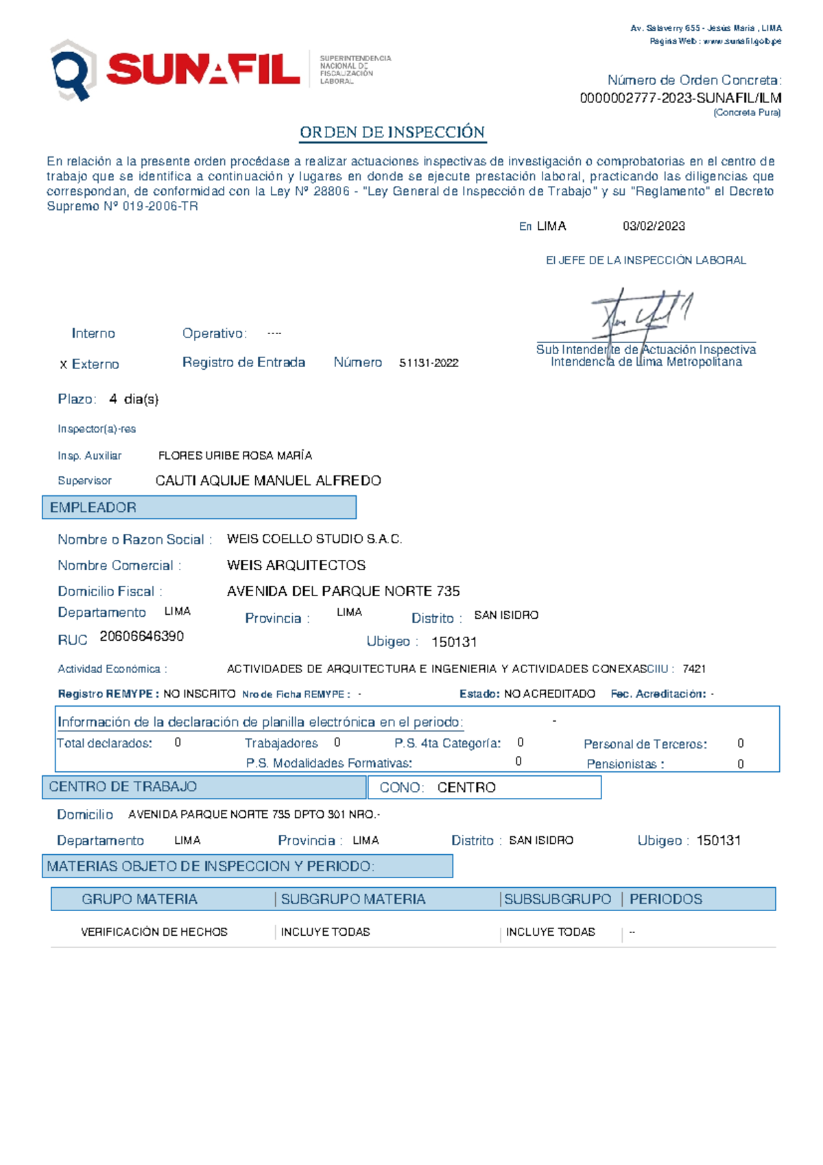 2777-2023 - e3e - ORDEN DE INSPECCIÓN En relación a la presente orden ...