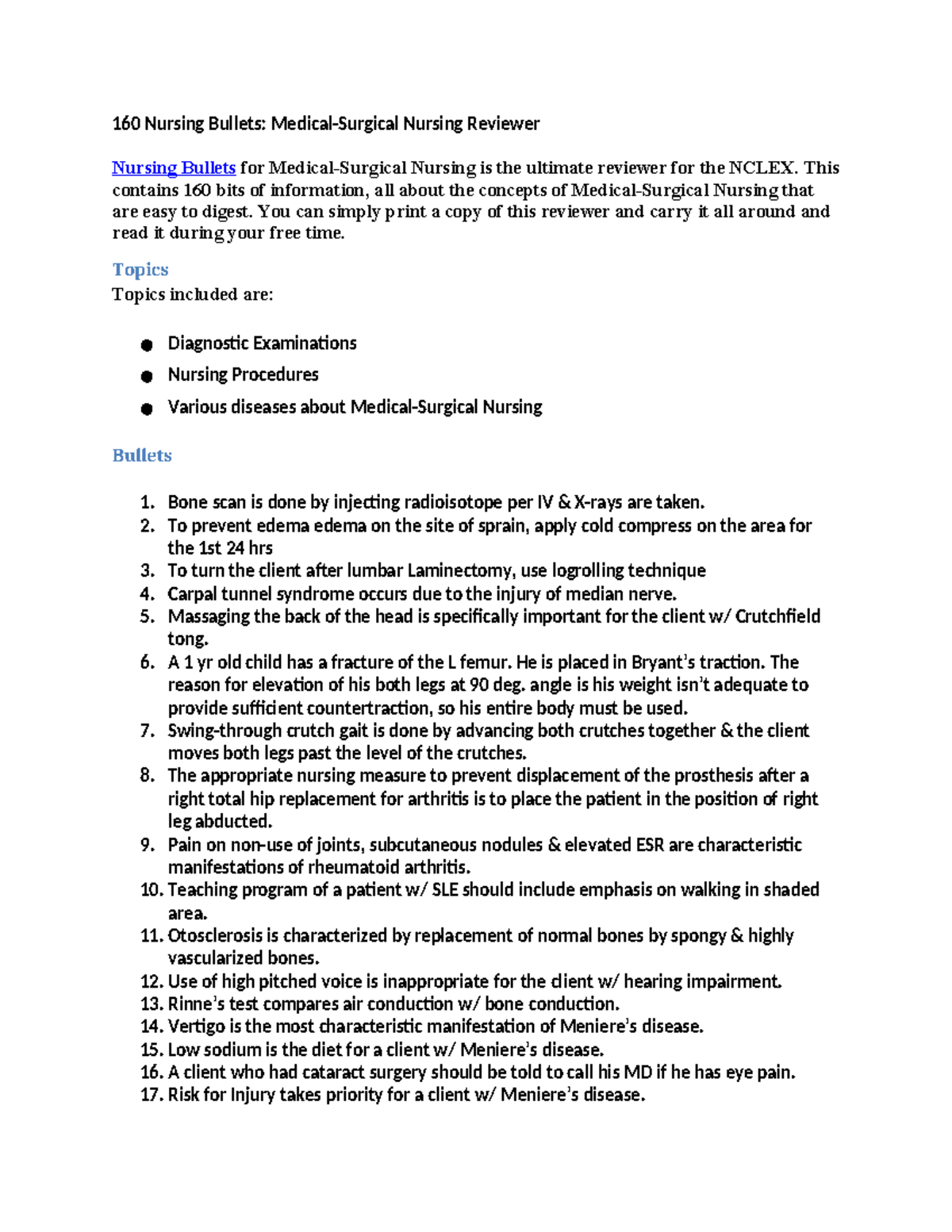 160 Nursing Bullets med surg - 160 Nursing Bullets: Medical-Surgical ...