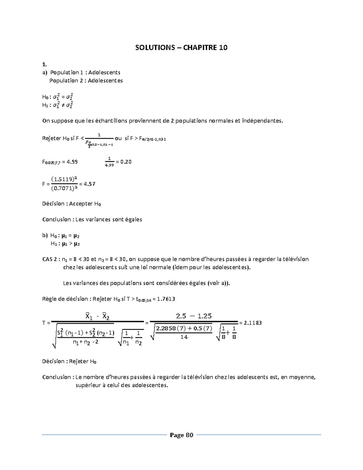 Solutions exercise - Chapitre 10 - SOLUTIONS – CHAPITRE 10 1. a ...