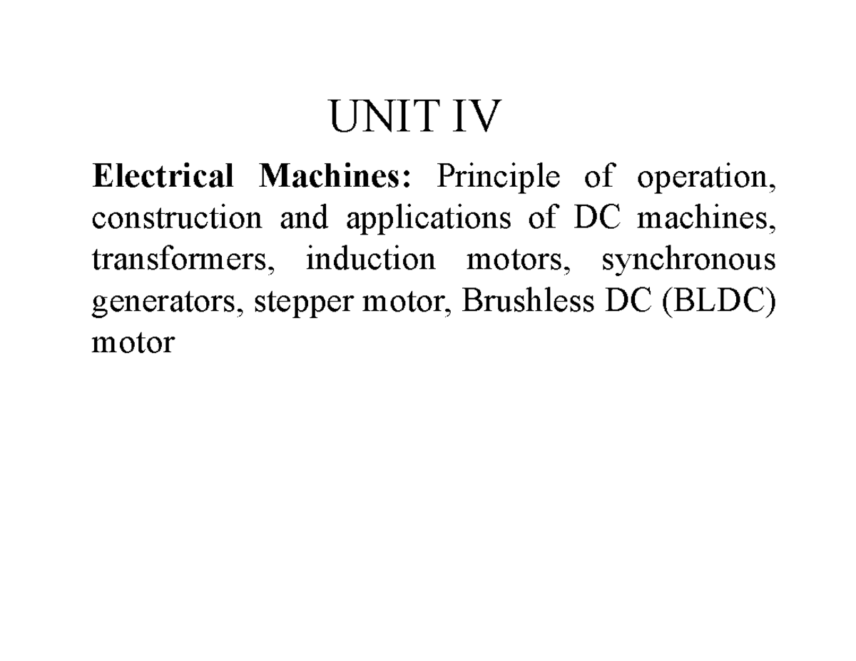 Machine notes and modules and questions - UNIT IV Electrical Machines ...