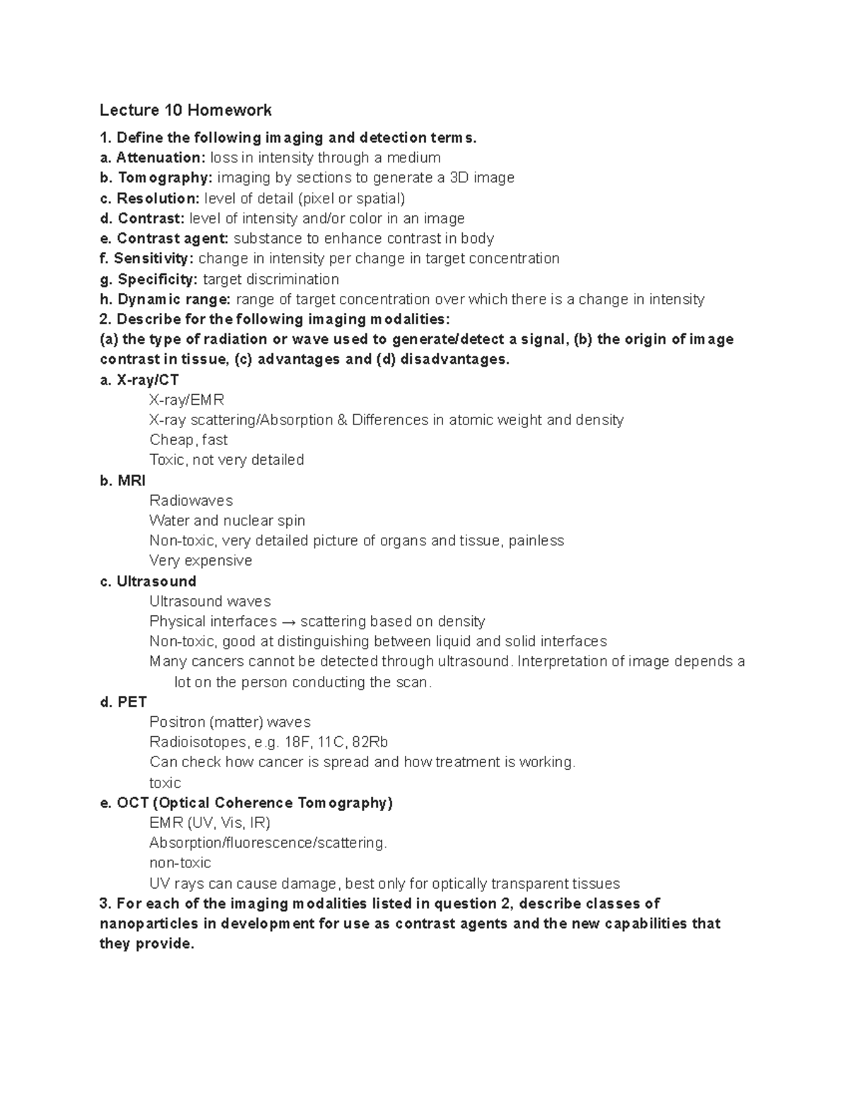 BIOE 479 Lecture 10 HW - Lecture 10 Homework Define the following ...