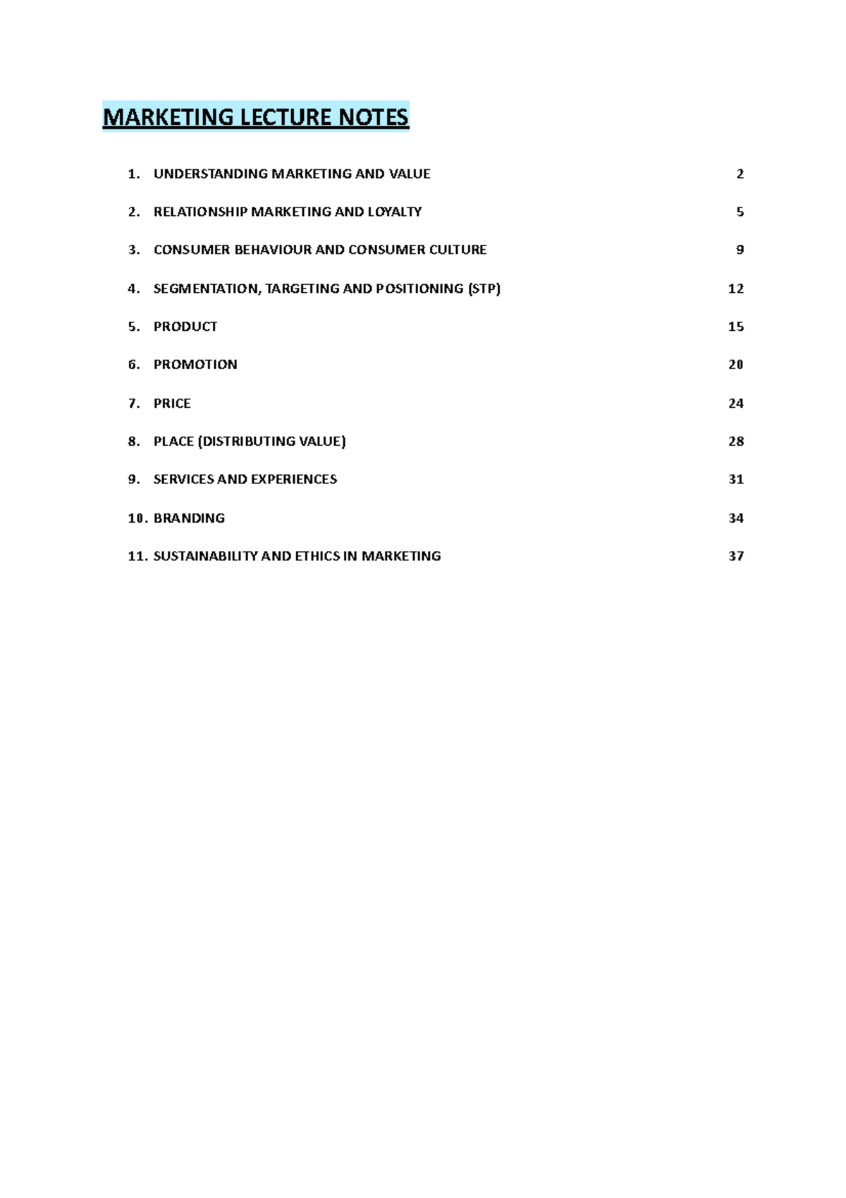 Principles OF Marketing Lecture Notes - MARKETING LECTURE NOTES ...