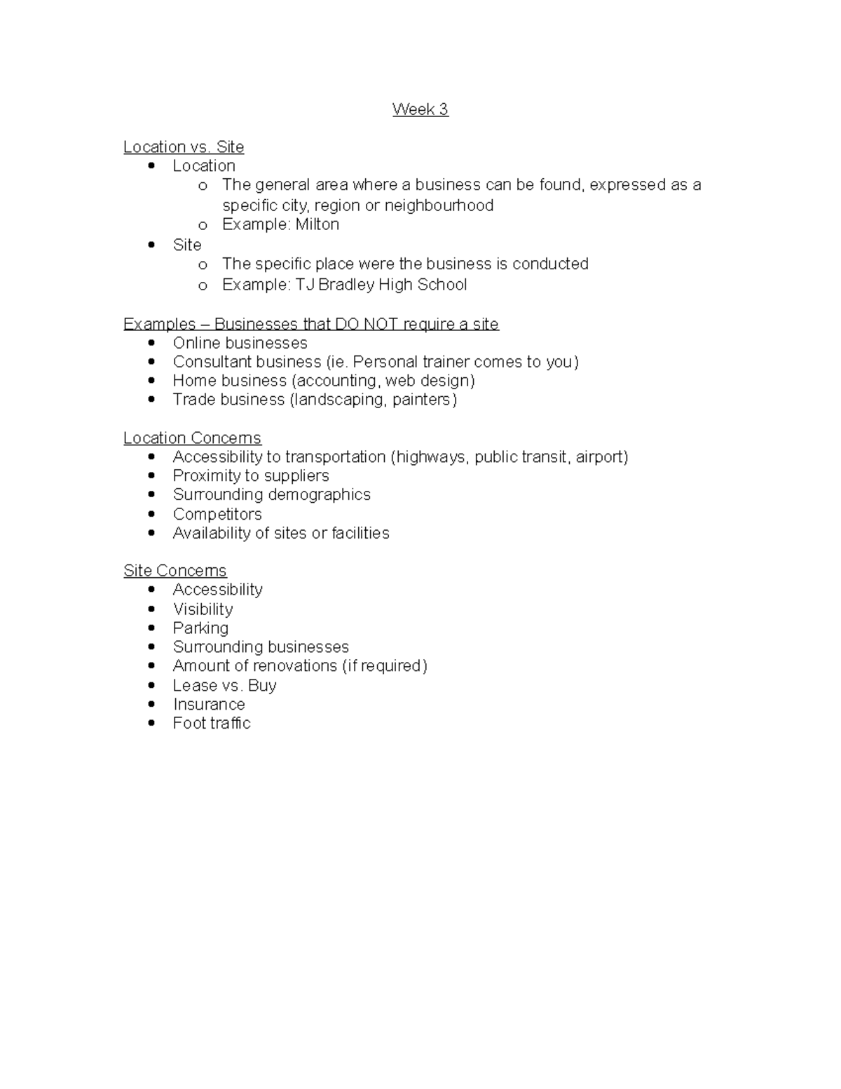 Week 3 - Location vs, Site, site concerns - Week 3 Location vs. Site ...