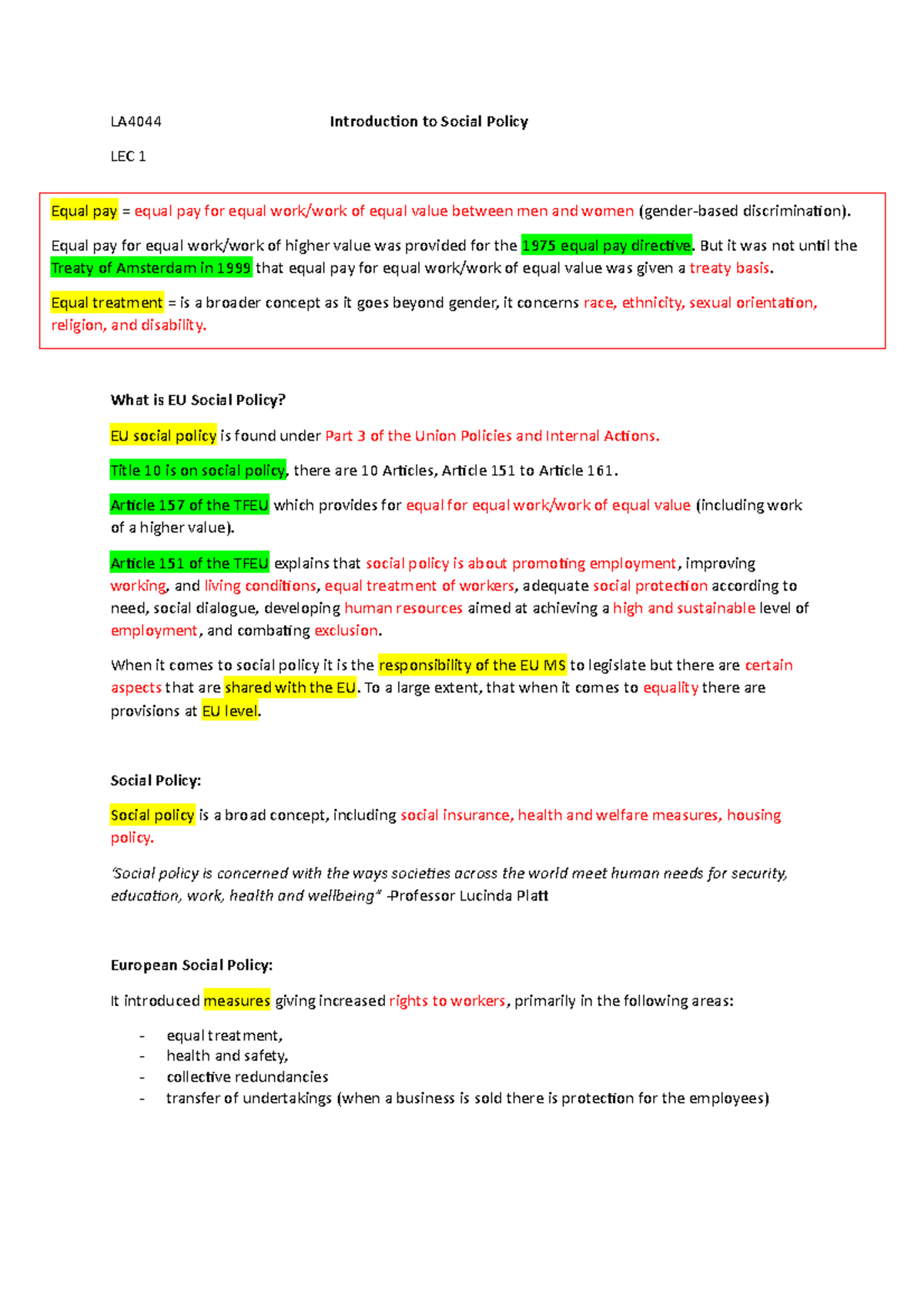 Introduction to Social Policy - Title 10 is on social policy, there are ...