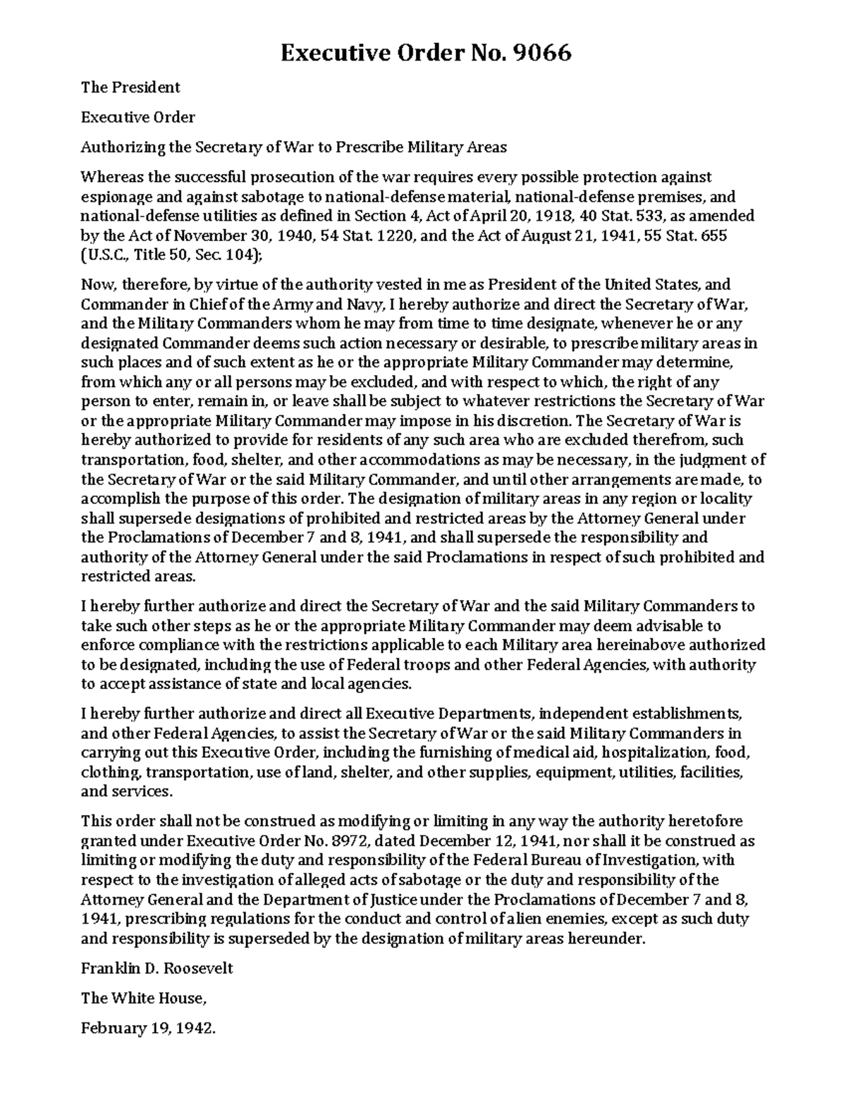 Executive Order 9066 - wrt wryery rwset fgdffe - Executive Order No ...