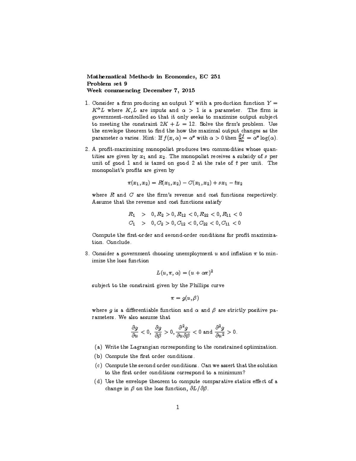 EC251-2015-ps9 - EC251 problem set - Mathematical Methods in Economics ...