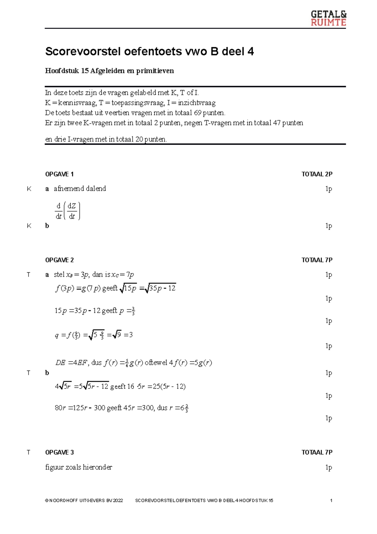 GR12 VB4 H15 Oefentoets scorevoorstel - Scorevoorstel oefentoets vwo B deel 4 Hoofdstuk 15 ...