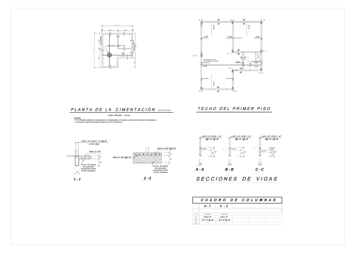 E-01 Estructuras modulo vivienda (1)-1-Layout 1 - 1 - 1 . 4 Ø 3 / 8" I II Ø 1 / 4" @. - Studocu