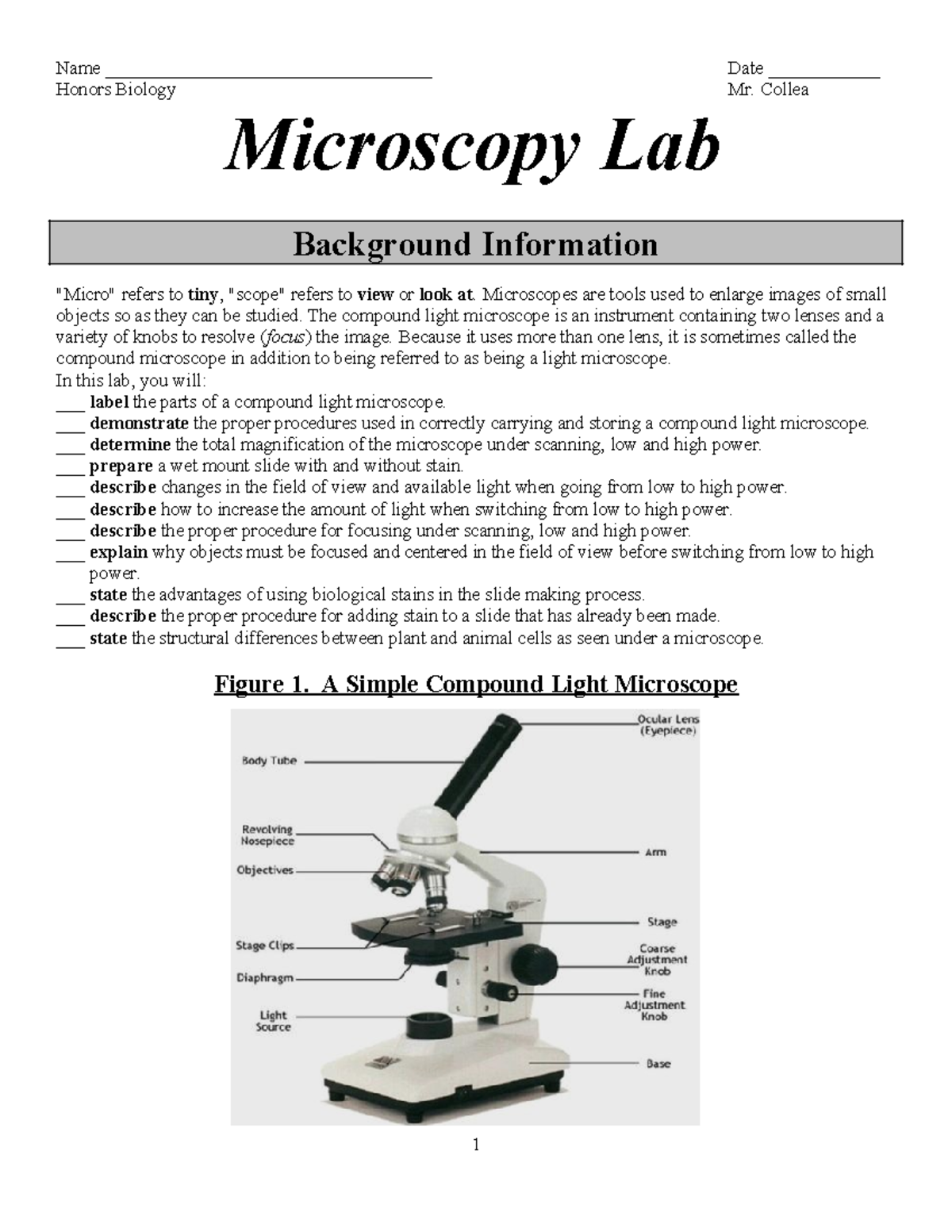 Microscope lab notes 2019 - ####### Name ...