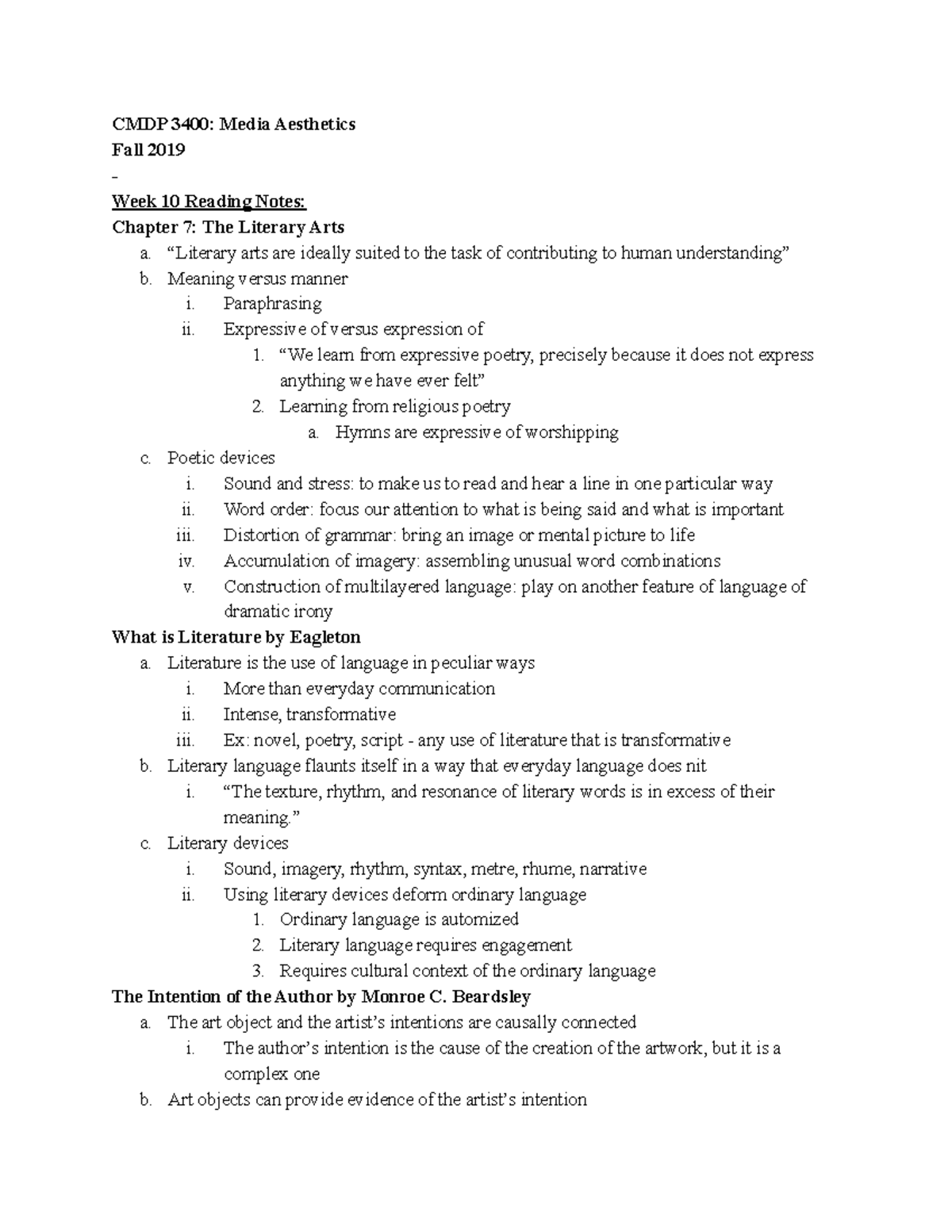 CMDP 3400: media aesthetics reading notes, weeks 9-15 - CMDP 3400 ...