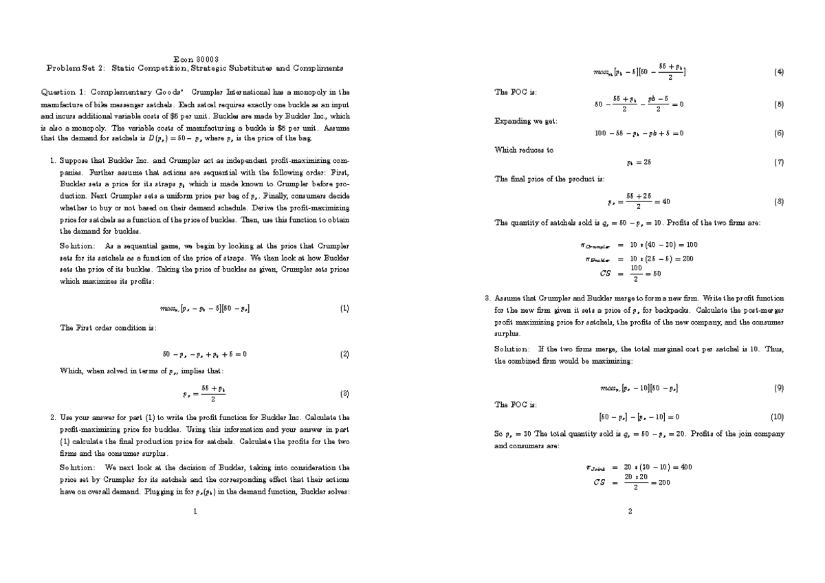 PS2 Solutions - tute sheet - Econ 30003 - Studocu