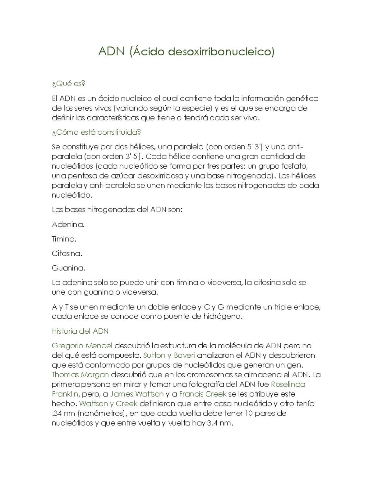 ADN (historia, partes y función) - ADN (Ácido desoxirribonucleico) ¿Qué ...