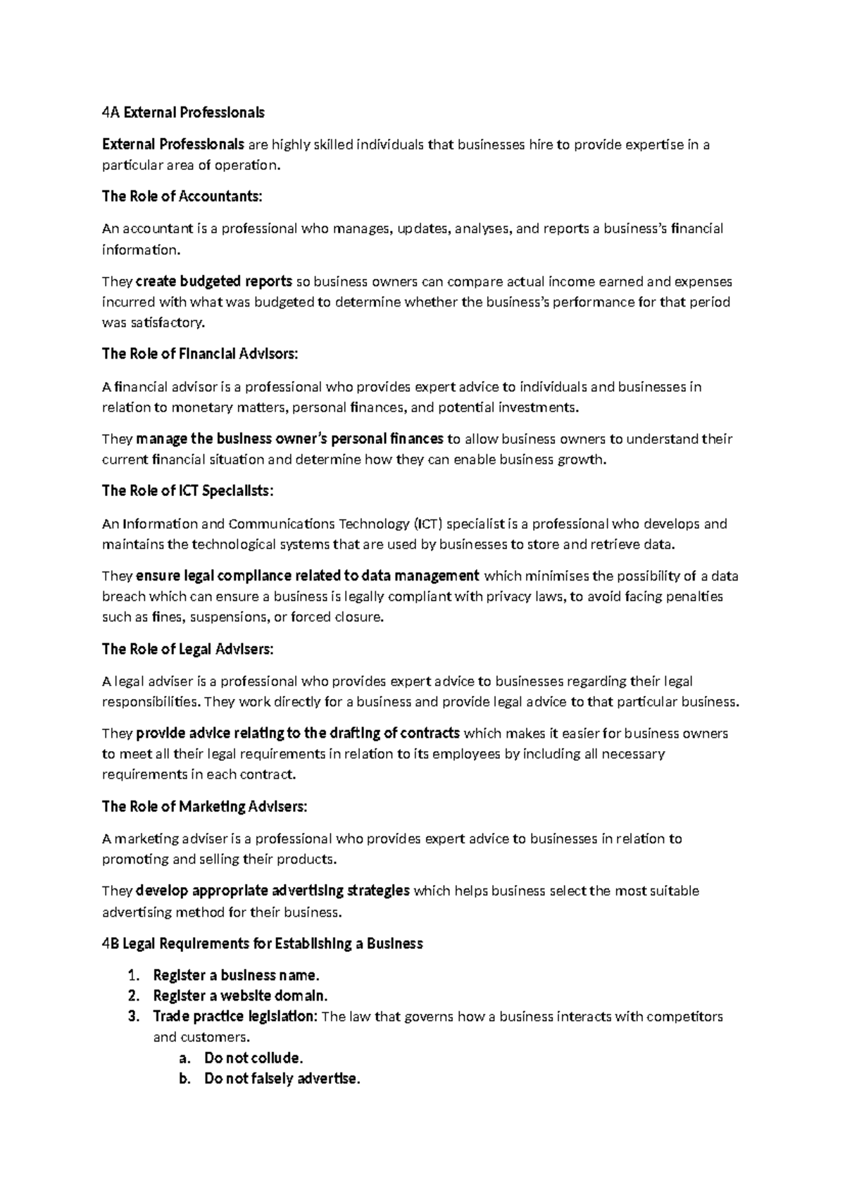 Chapter 4: Roles of External Professionals in Business - 4A External ...