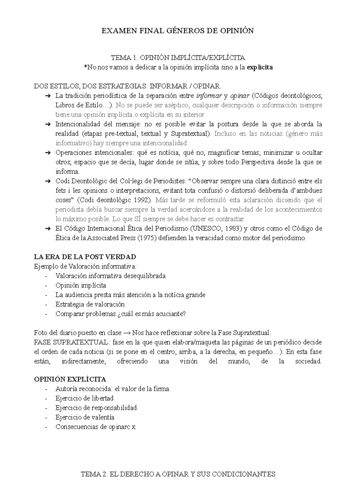 Gèneres D' Opinió Teoria - EXAMEN FINAL GÉNEROS DE OPINIÓN TEMA 1 ...