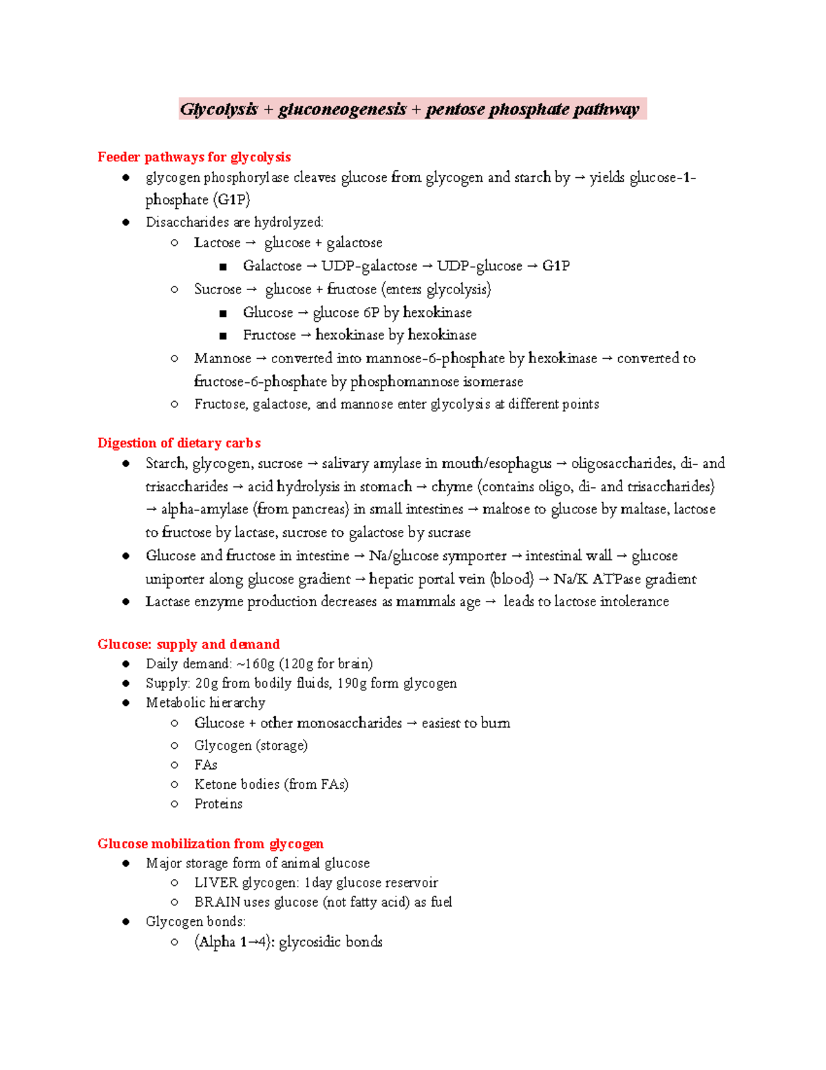 Biochem exam 3 notes - Glycolysis + gluconeogenesis + pentose phosphate ...